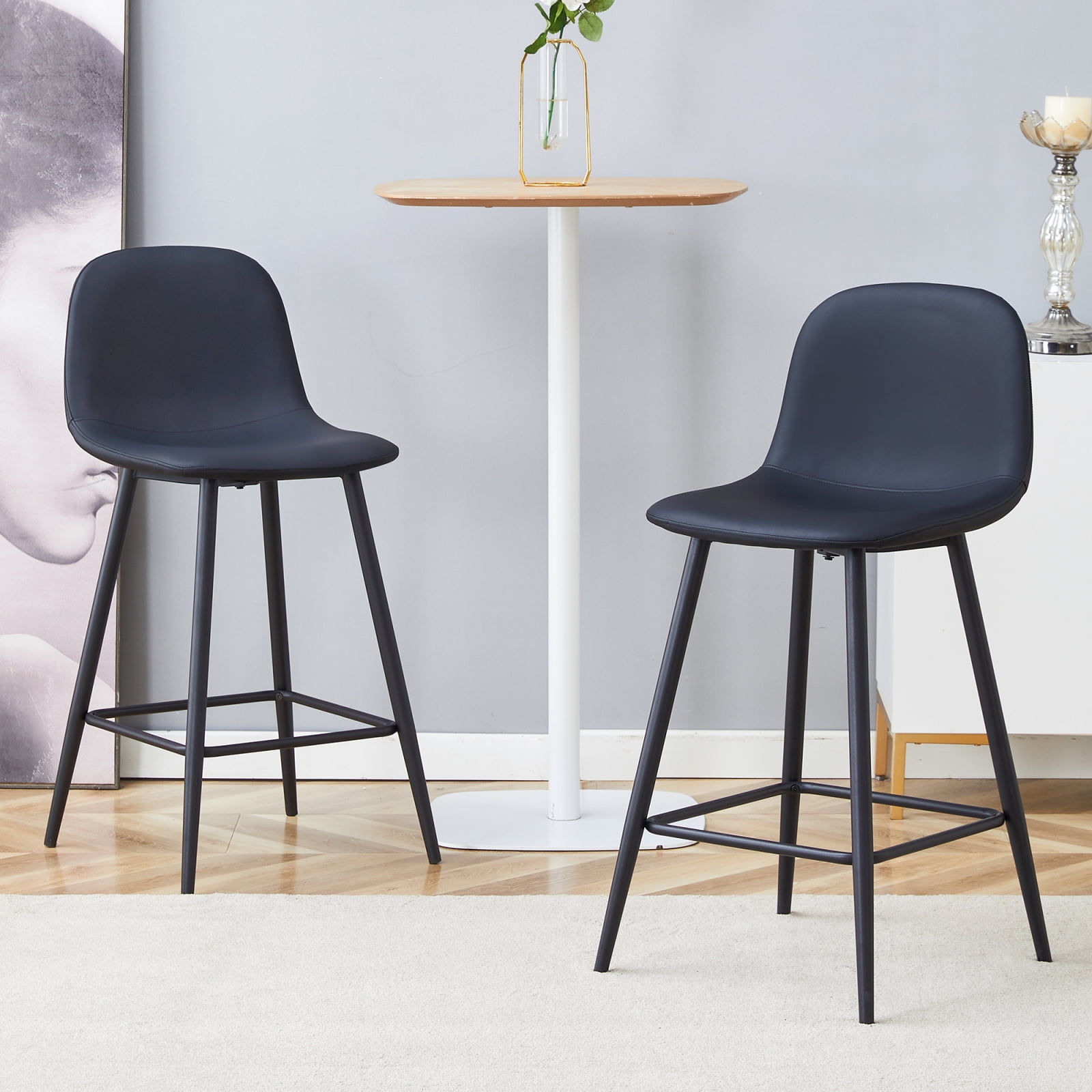 Modern Black Pu Bar Chair Set - Two Pieces, Stable Comfort.Thoughtful ...
