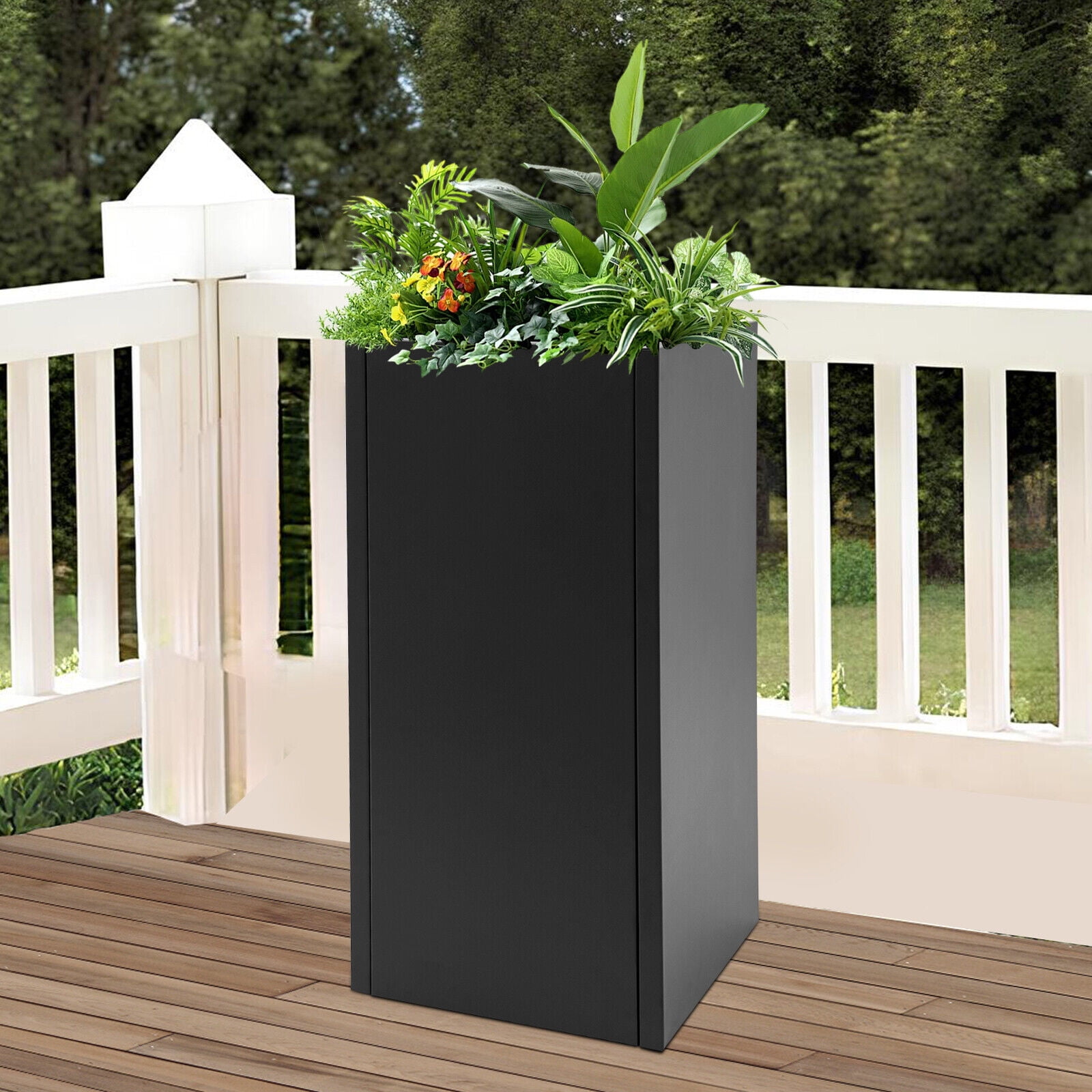 Modern Black Rectangular Large Flowerpot Tall Metal Outdoor/Indoor ...