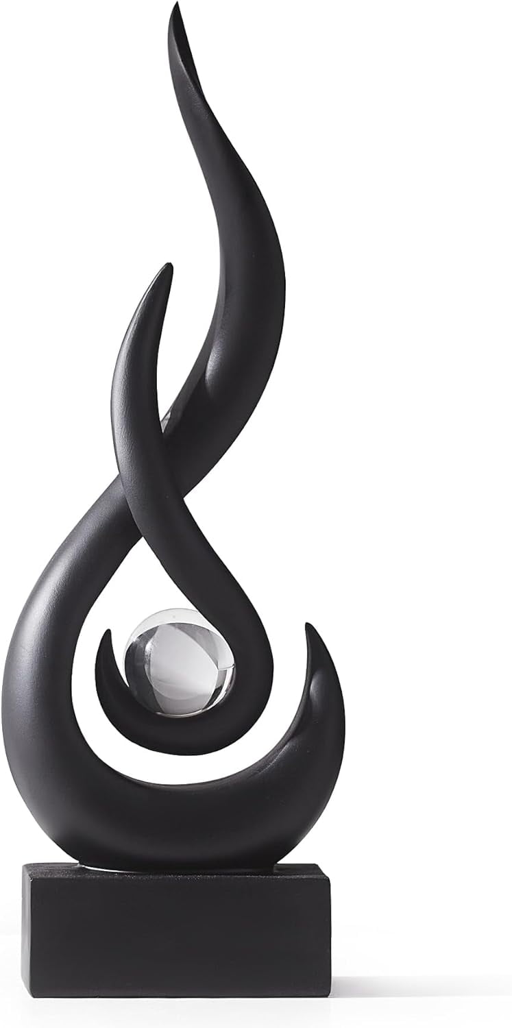 Modern Black Sculpture Decor: Flame Statue with Glass Ball Resin ...