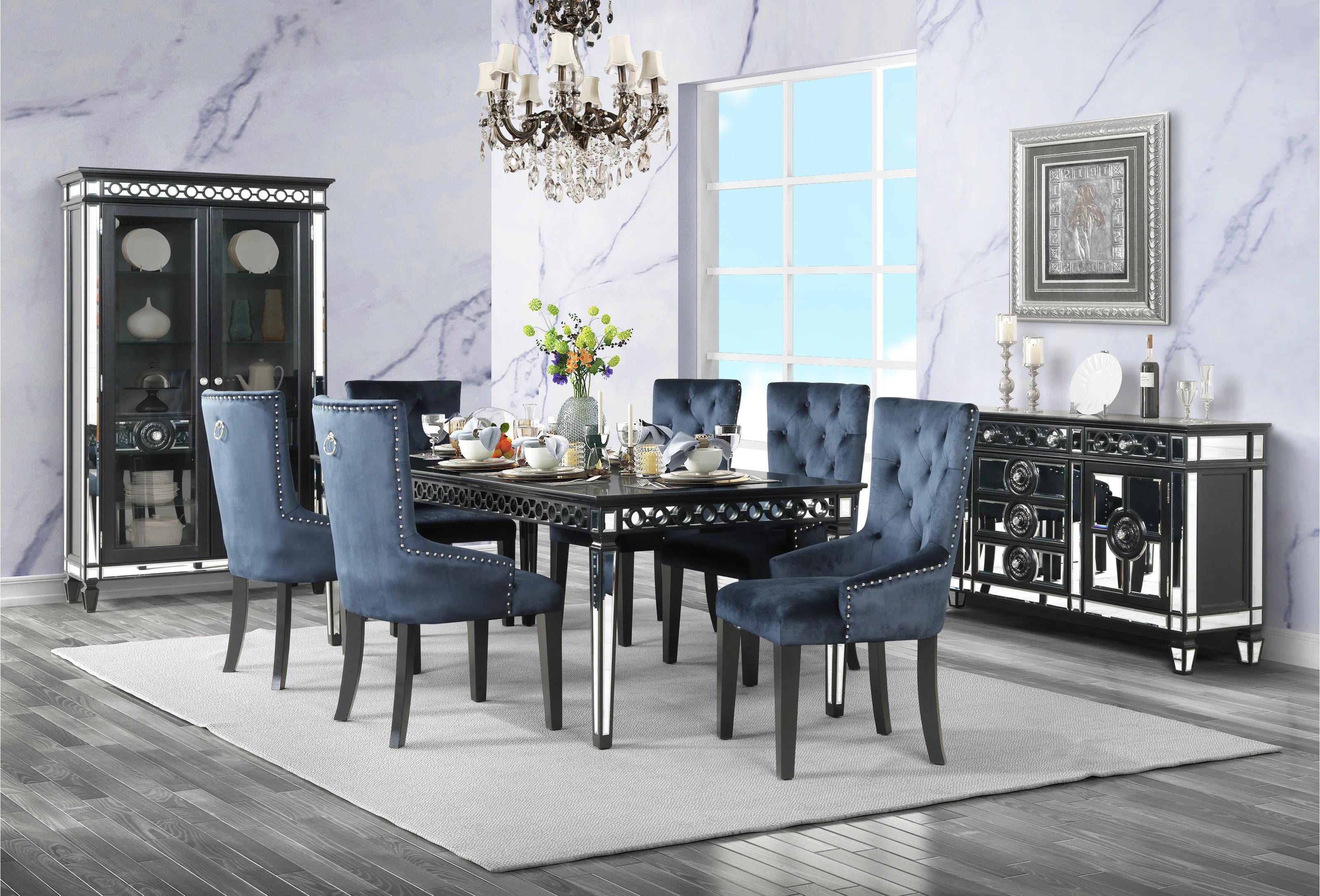 Modern Black & Silver Dining Room Set by Acme Varian II DN00590-7pcs ...