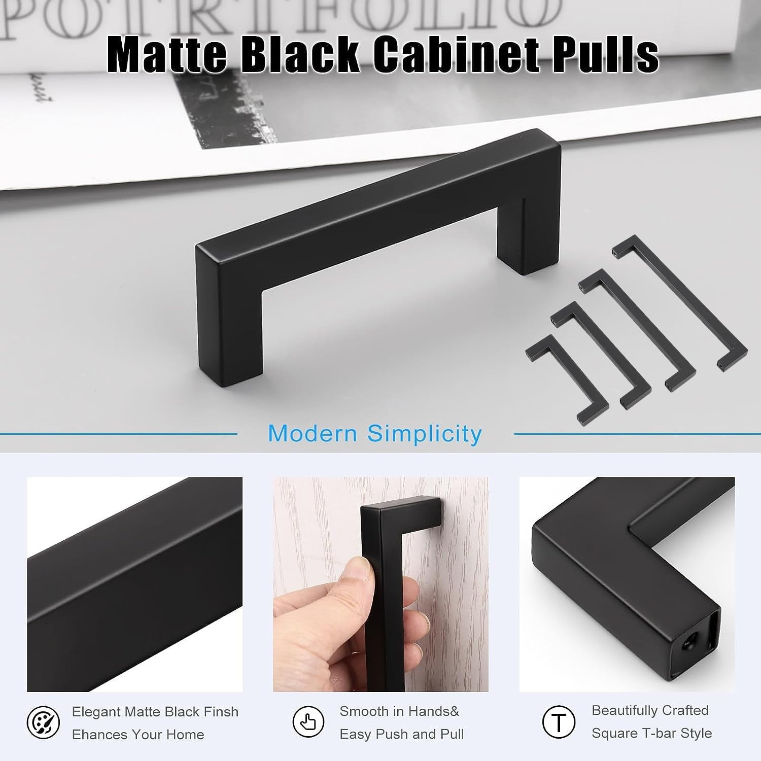 Modern Black Stainless Steel Kitchen Handles, Sleek Drawer Pulls, Rust ...