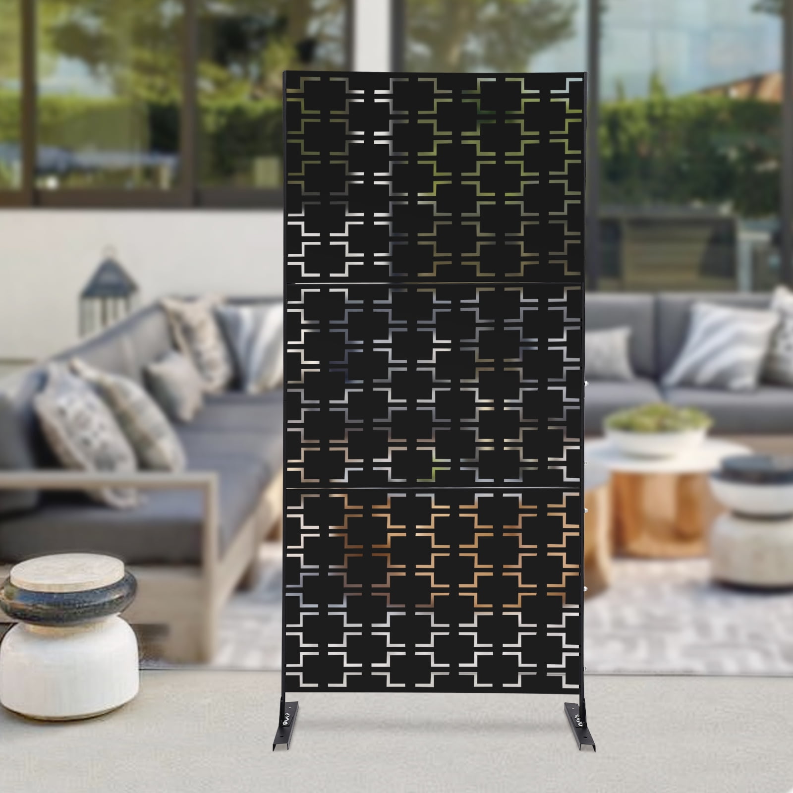 Modern Black Steel Outdoor Privacy Fence Screen, Outdoor Decorative ...