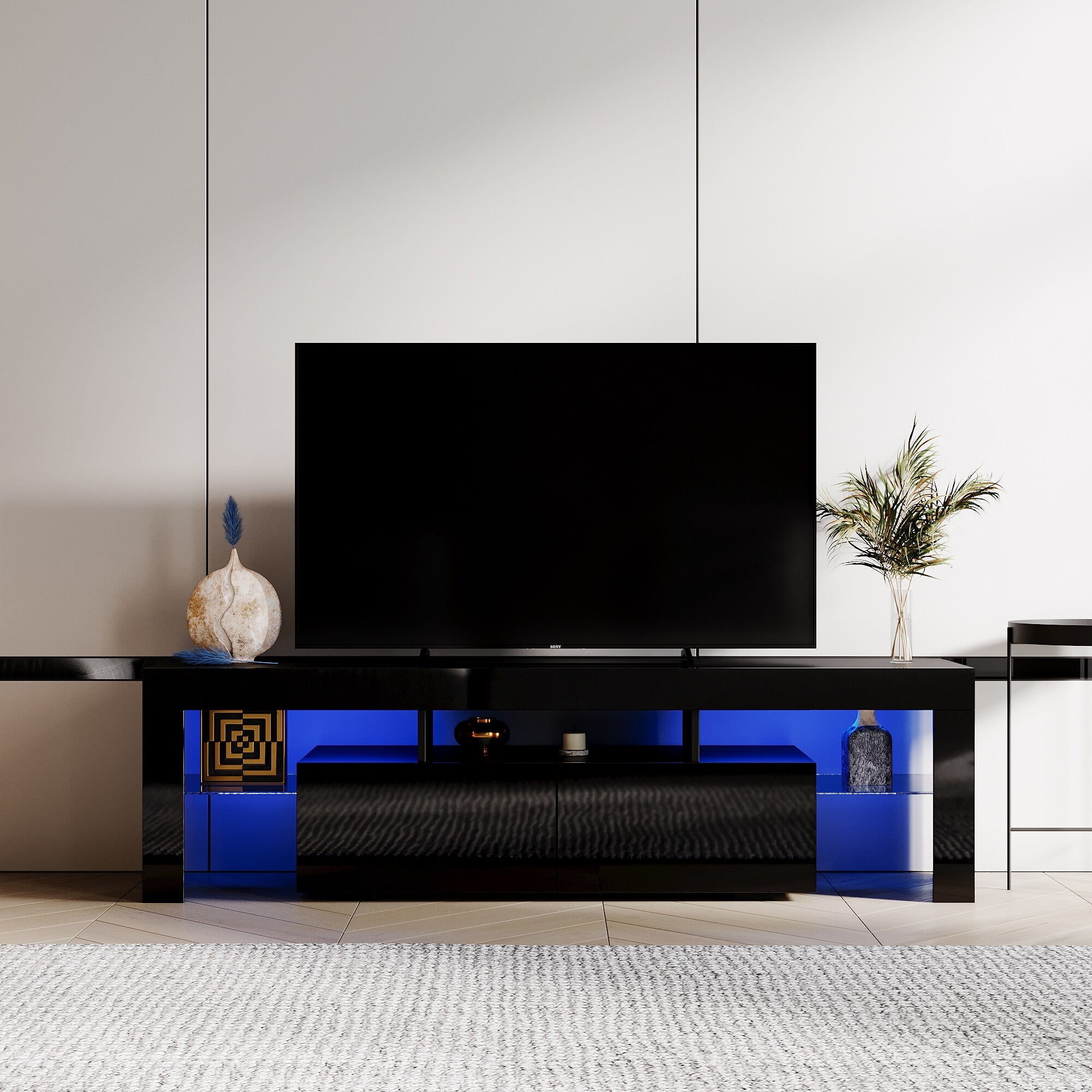 Modern Black TV Stand, 20 Colors LED TV Stand - Walmart.com