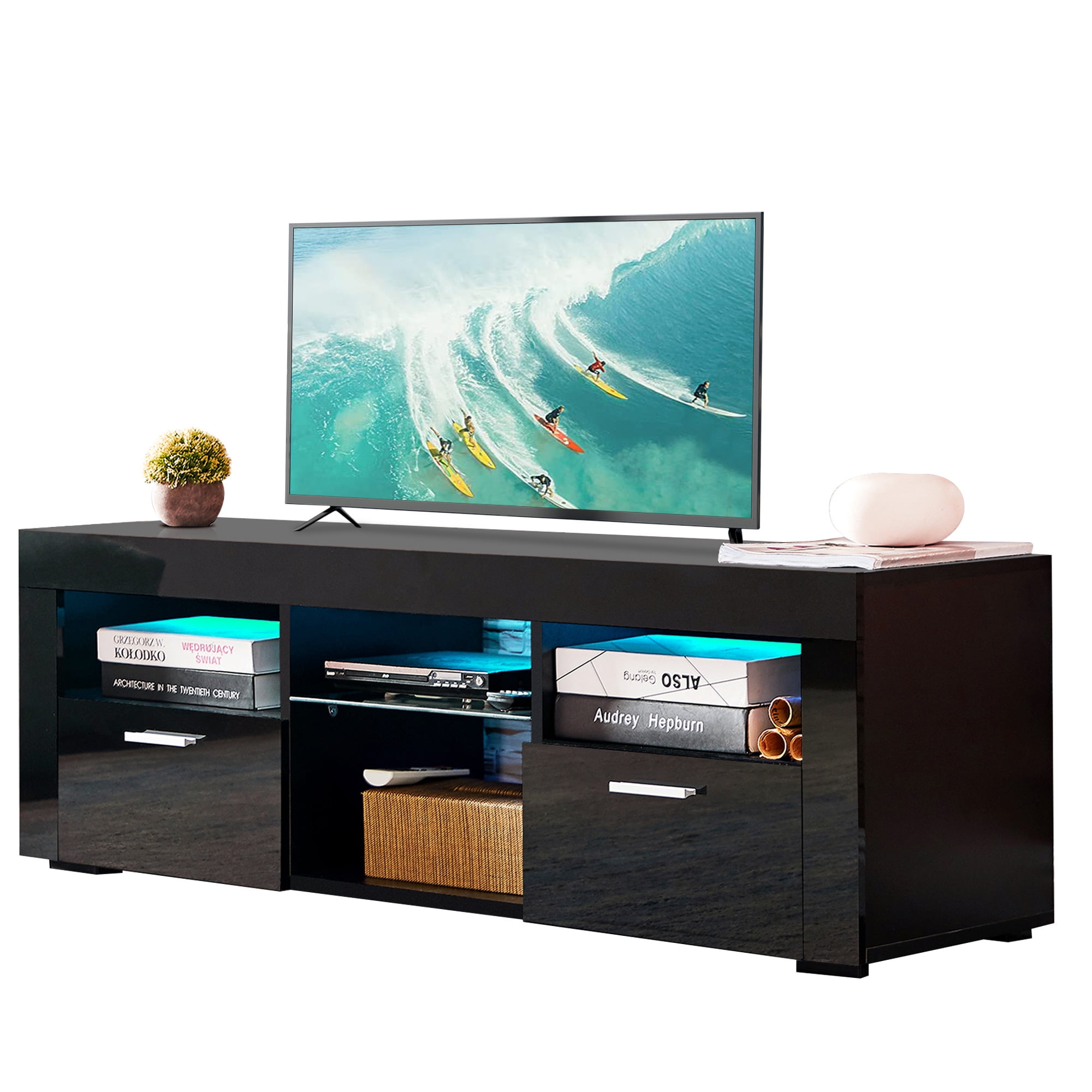 Modern Black TV Stand for 32-55 Inch TV, New Upgraded TV Cabinet with ...