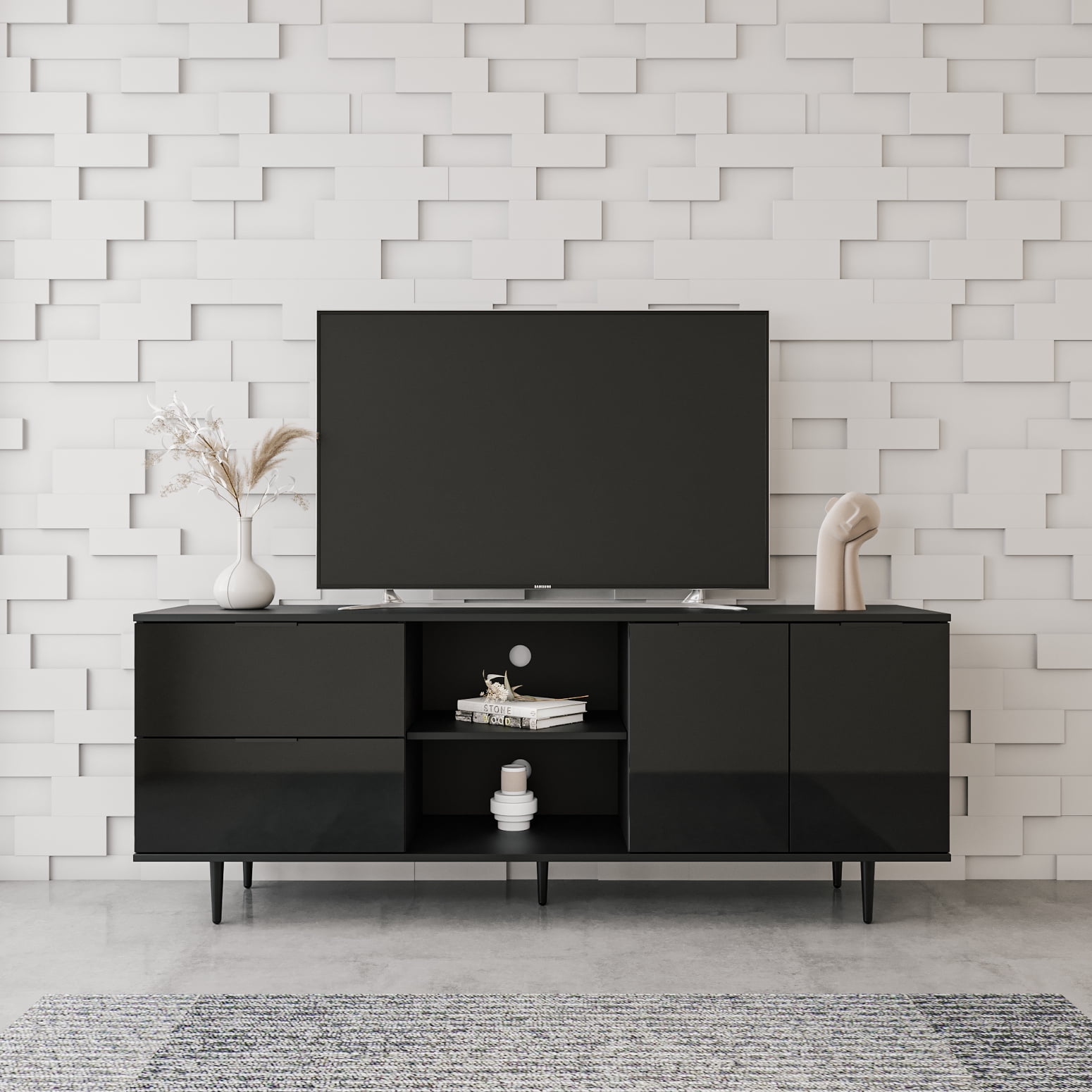 Modern Black TV Stand for Living Rooms - High-Quality Particle Board ...
