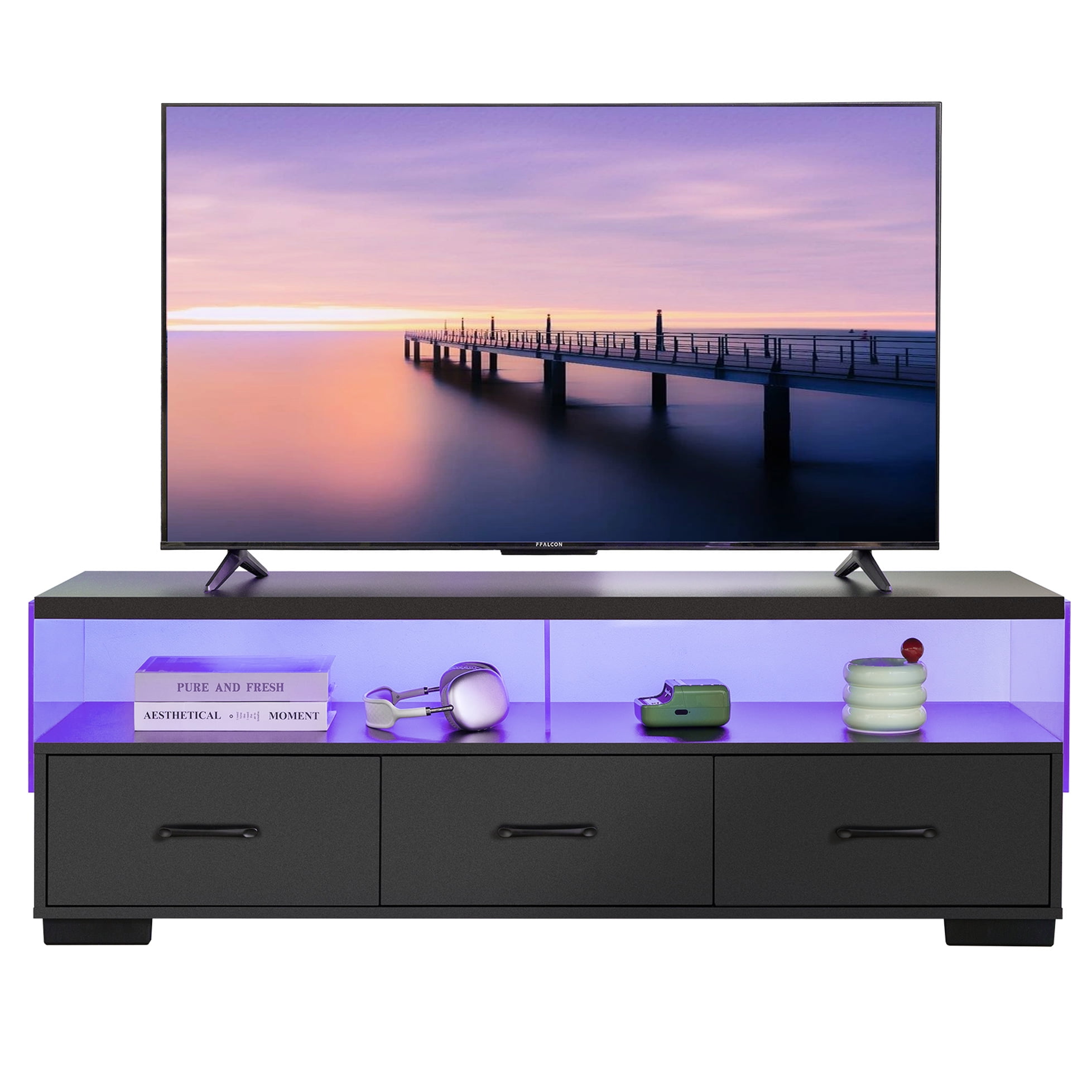 Modern Black Tv Stand With 3, Functional Entertainment Center For 65 ...