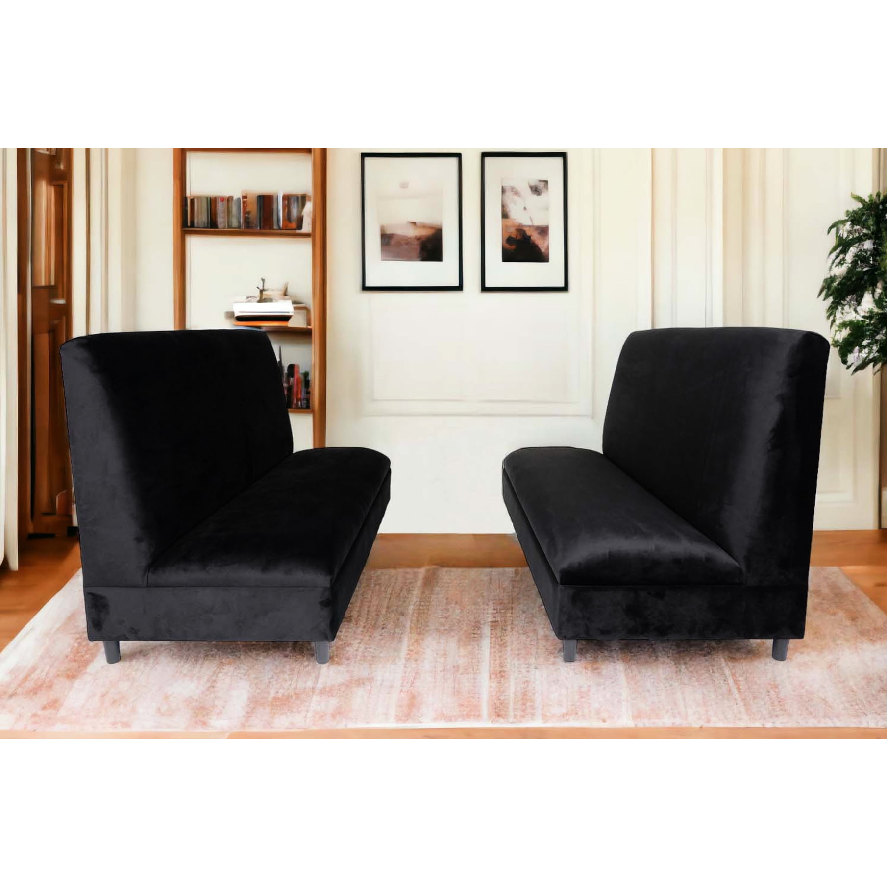 Modern Black Velvet Booth - Solid Wood Construction, Foam Padding For A ...