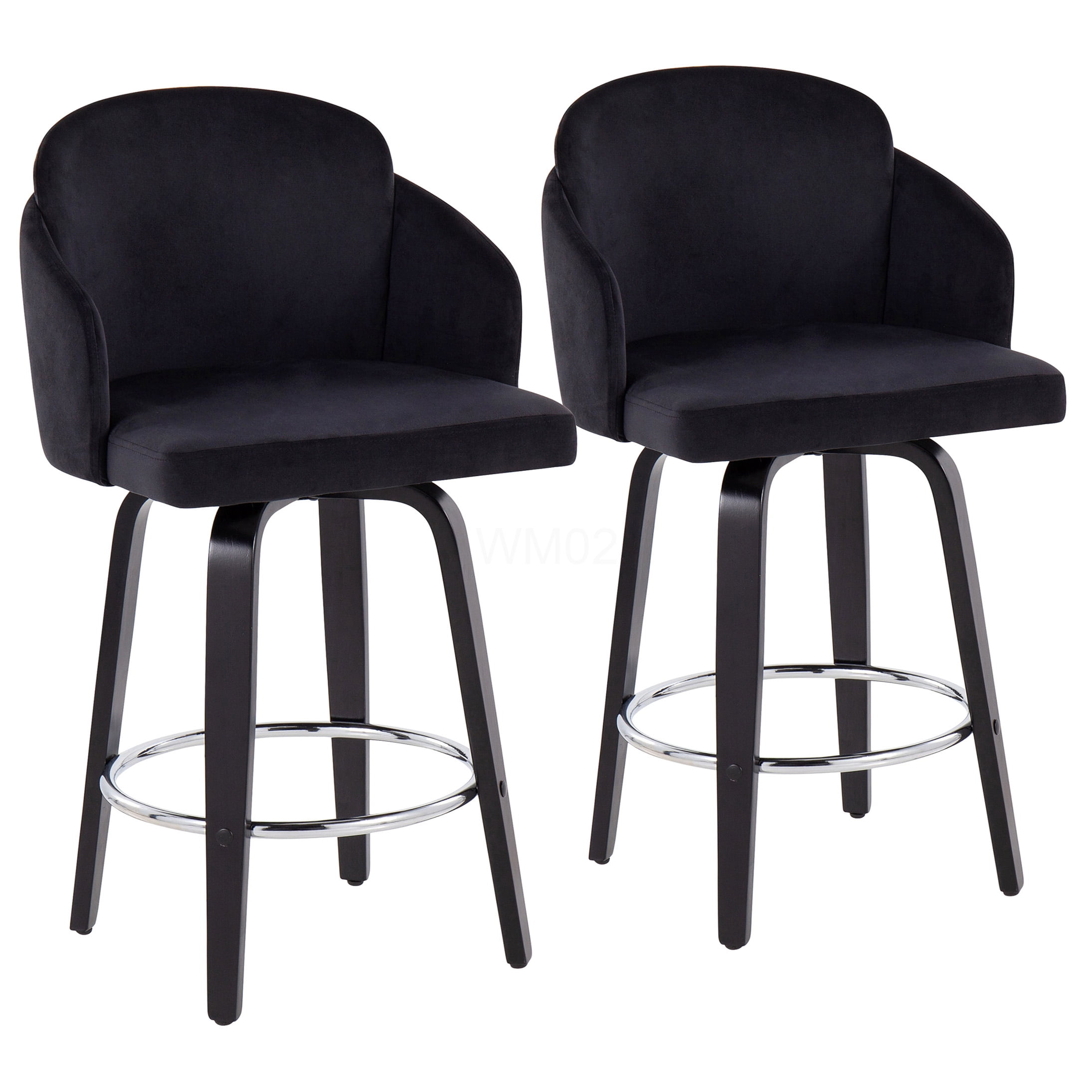 Modern Black Velvet Counter Stools with Gold Accents - Set of 2 Swivel ...
