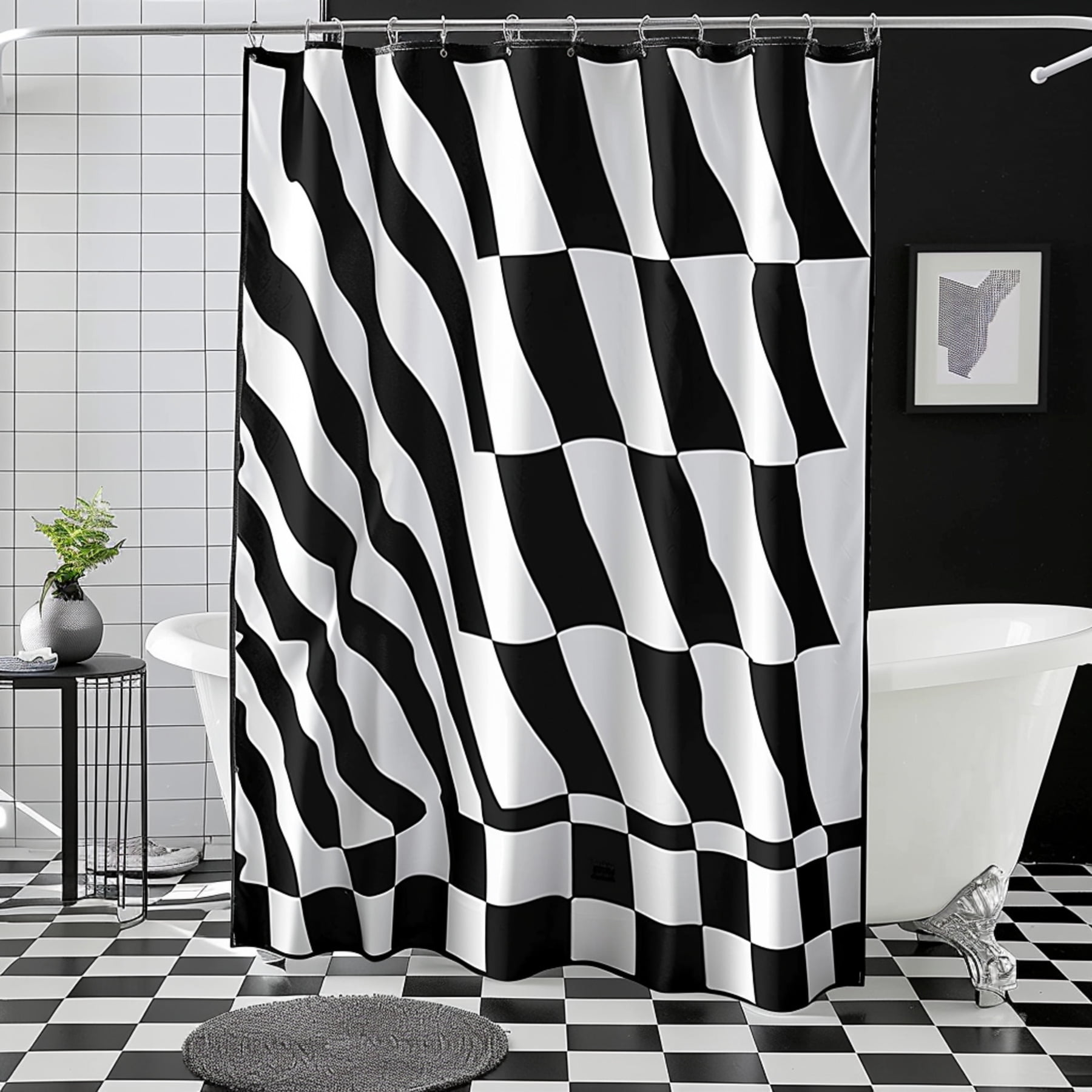 Modern Black And White Geometric Shower Curtain With Mc Escherinspired