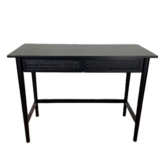 Sophisticated Black Wood & Cane Writing Desk with Drawers by Hearth ...