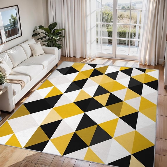Modern Black Yellow Geometric Area Rugs, Triangle Geometry Carpet ...