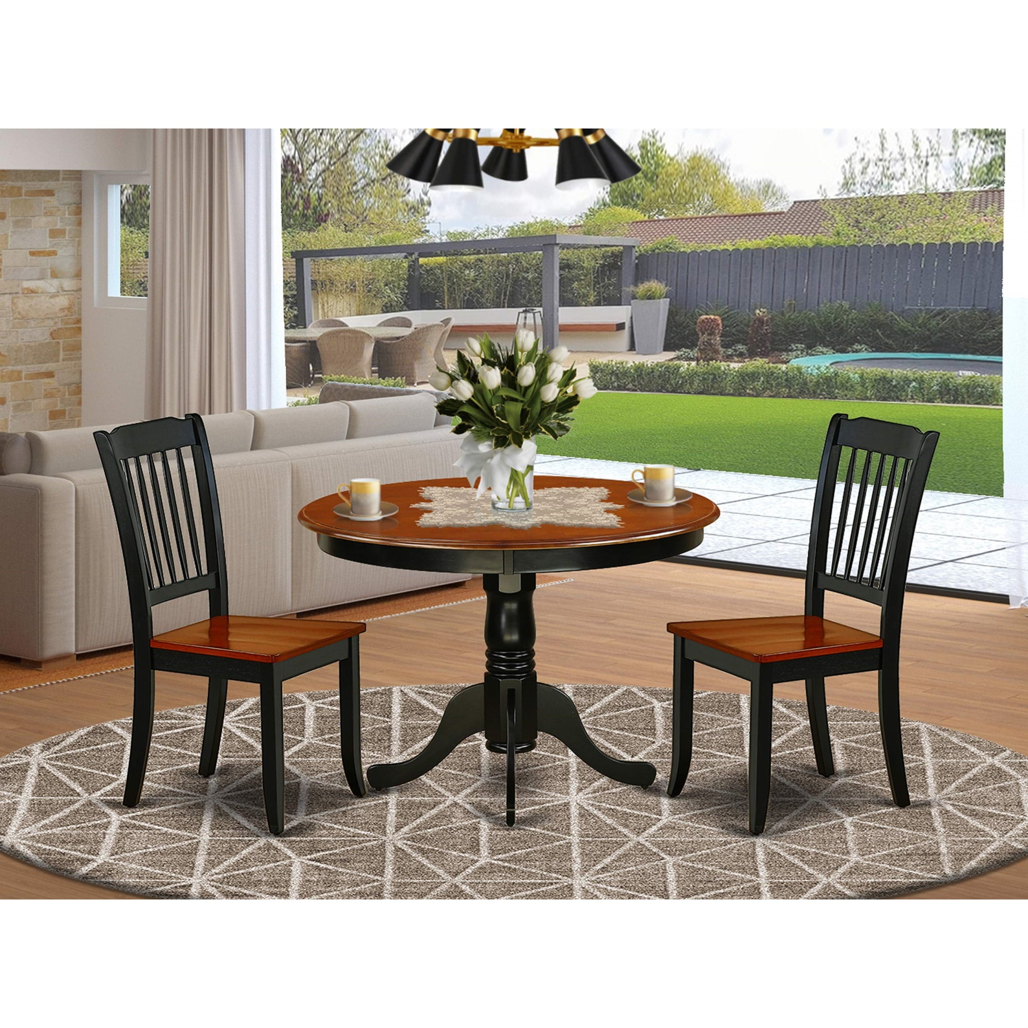 Modern Black and Cherry Dining Set - Round 42 Table with 2 Vertical ...