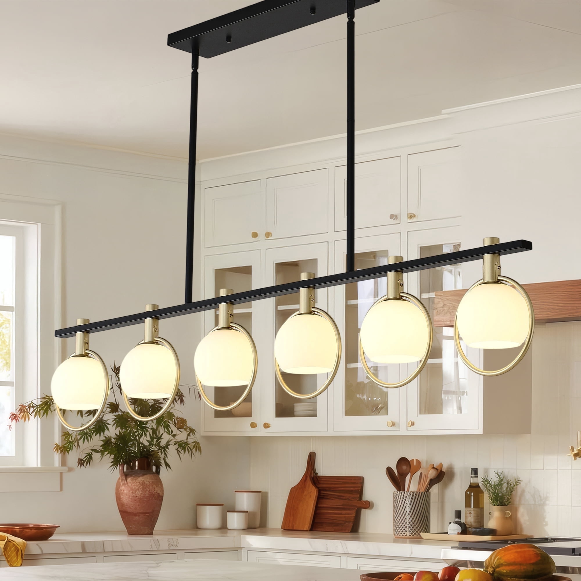 Modern Black and Gold Chandelier - Adjustable 6-Light Rectangular ...