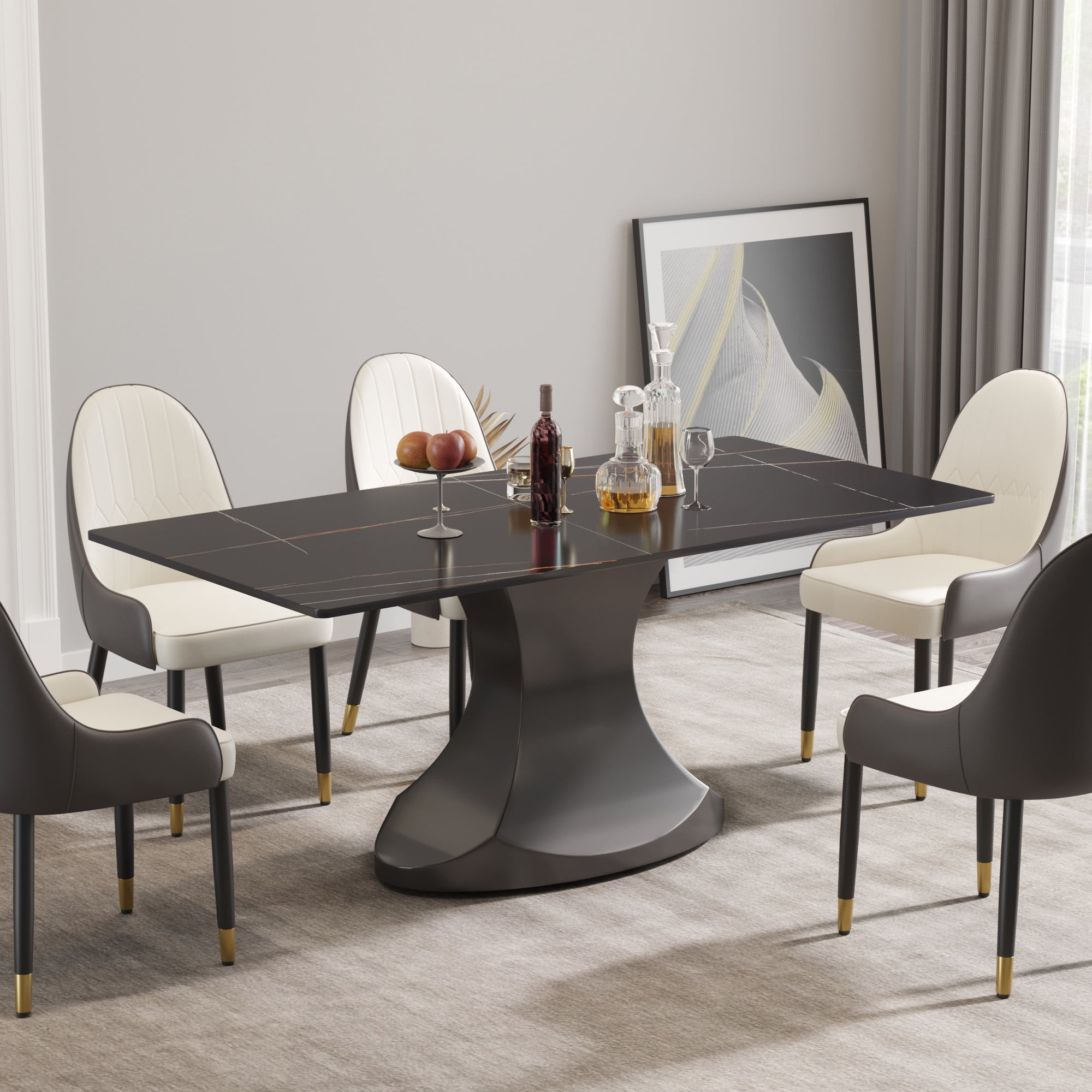 Modern Black and Gray Dining Table with Stainless Steel Curved Legs ...