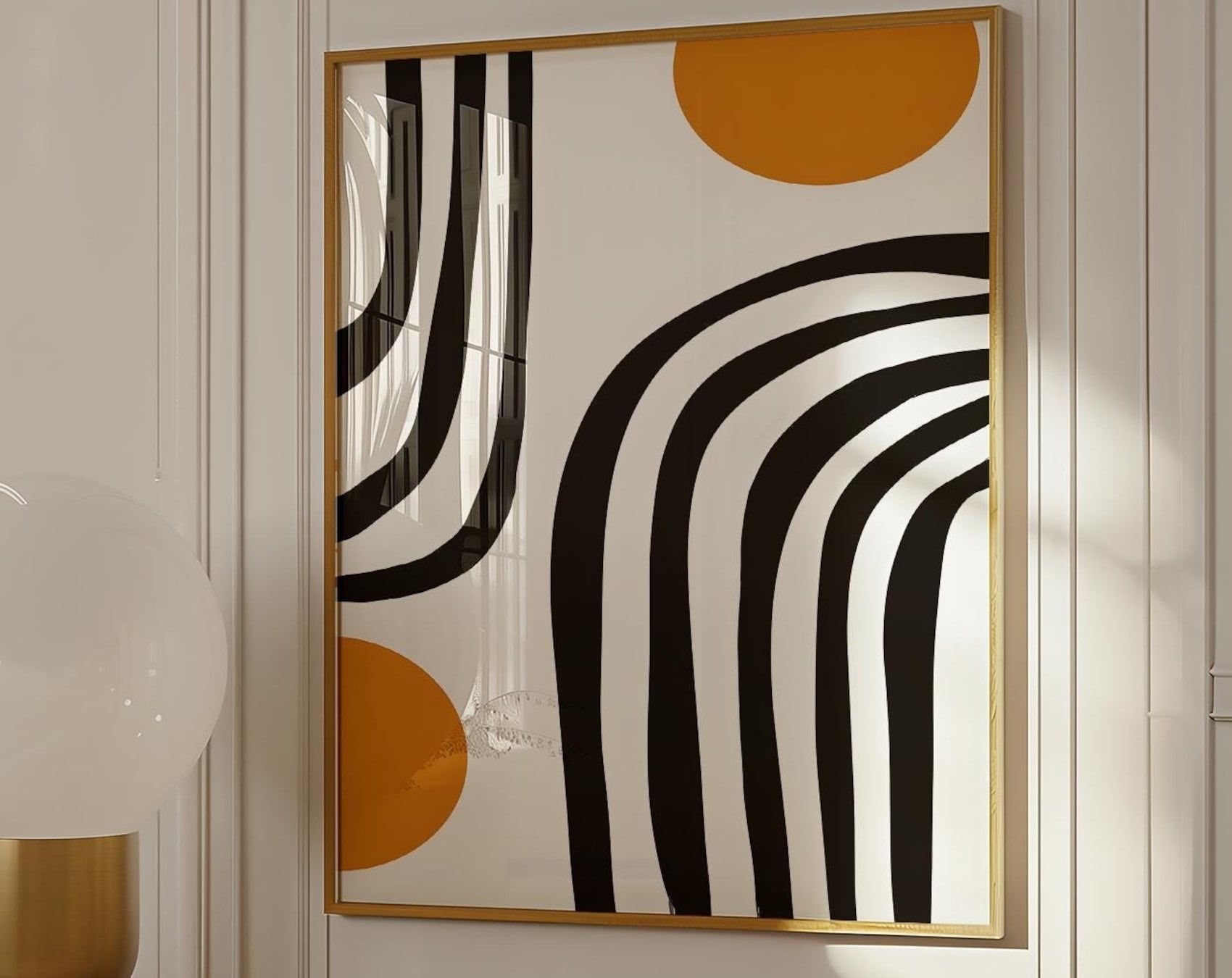Modern Black and Orange Abstract Print Minimalist Wall Art Bold Striped ...