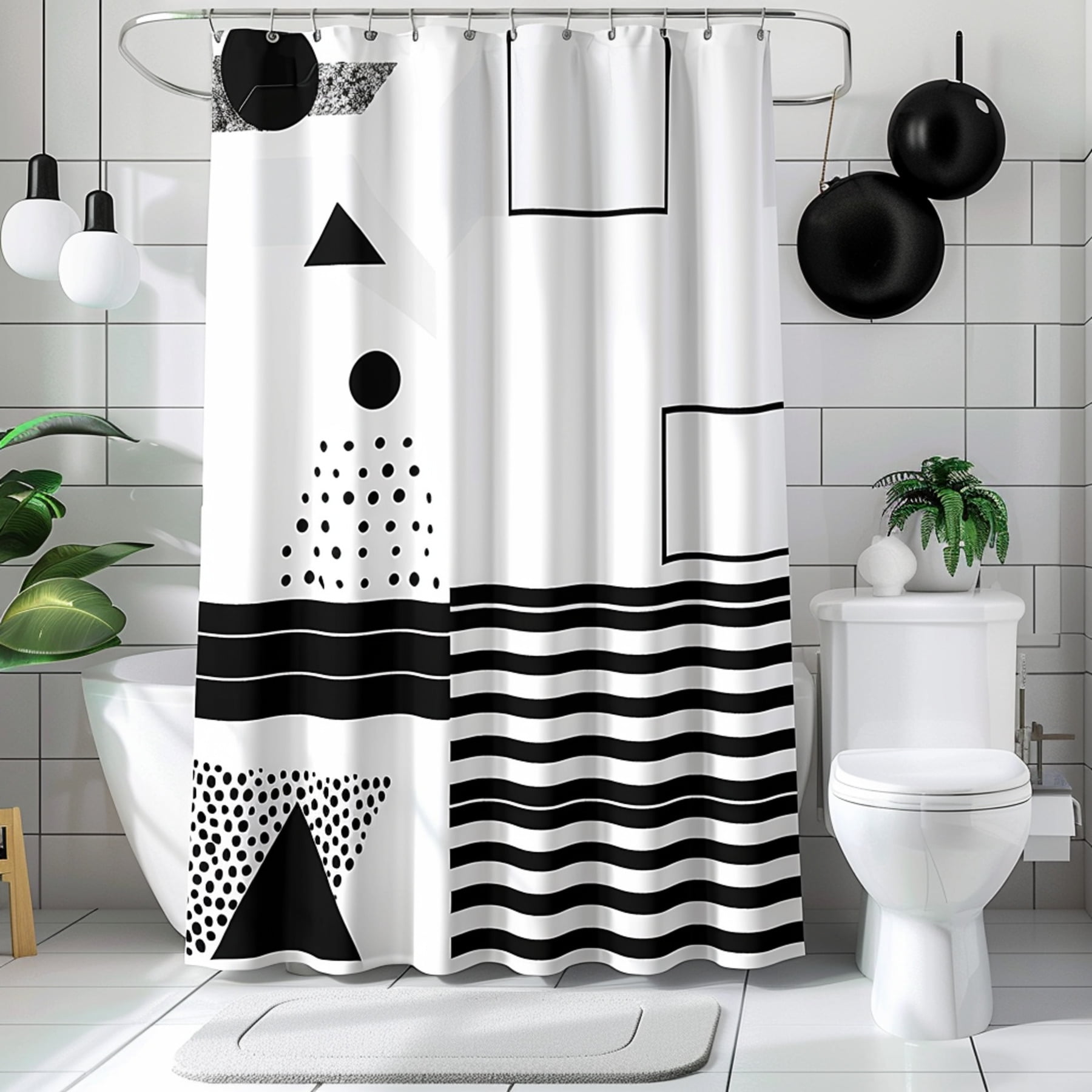 Modern Black And White Geometric Shower Curtain Bold Graphic