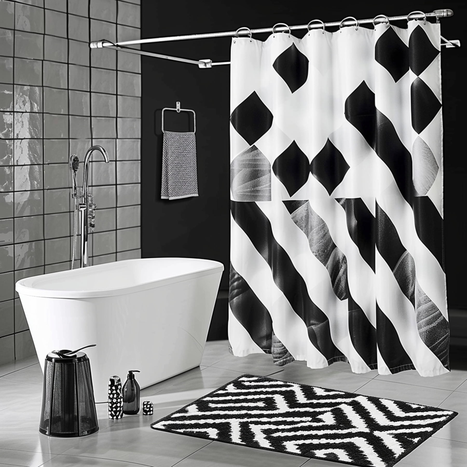 Modern Black And White Geometric Shower Curtain Elevate Your Bathroom