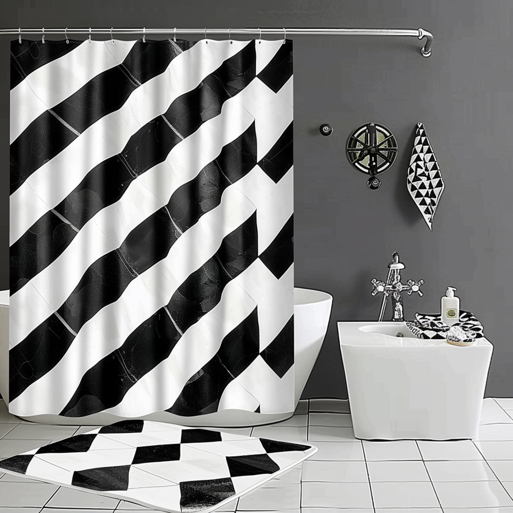 Modern Black And White Geometric Shower Curtain With Unique Patterns