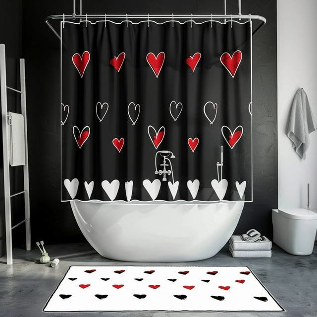 Modern Black and White Heart Bathroom Decor with Red Accents Minimalist ...