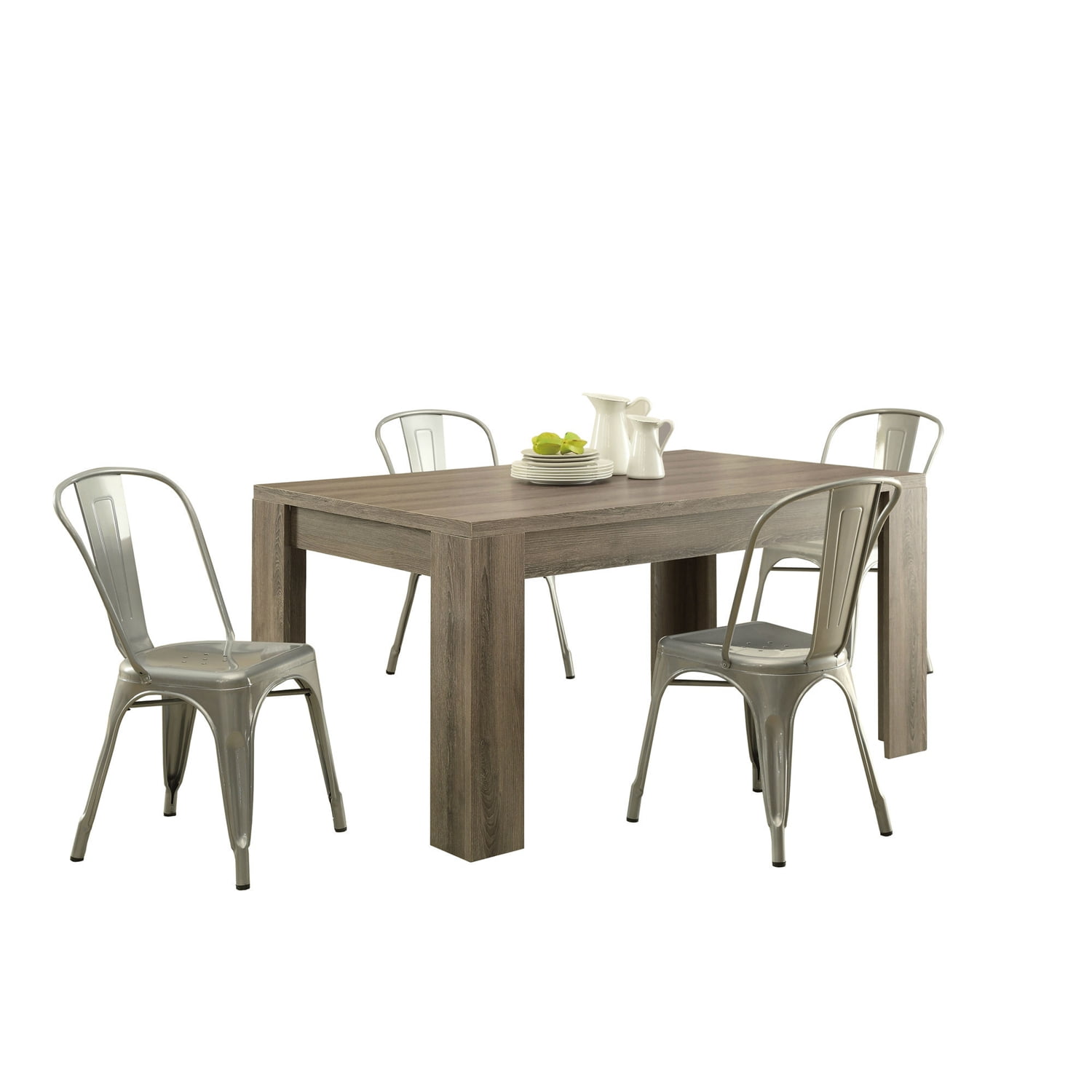 Modern Block Leg Rectangular Dining Table in Dark Taupe Wood Finish ...