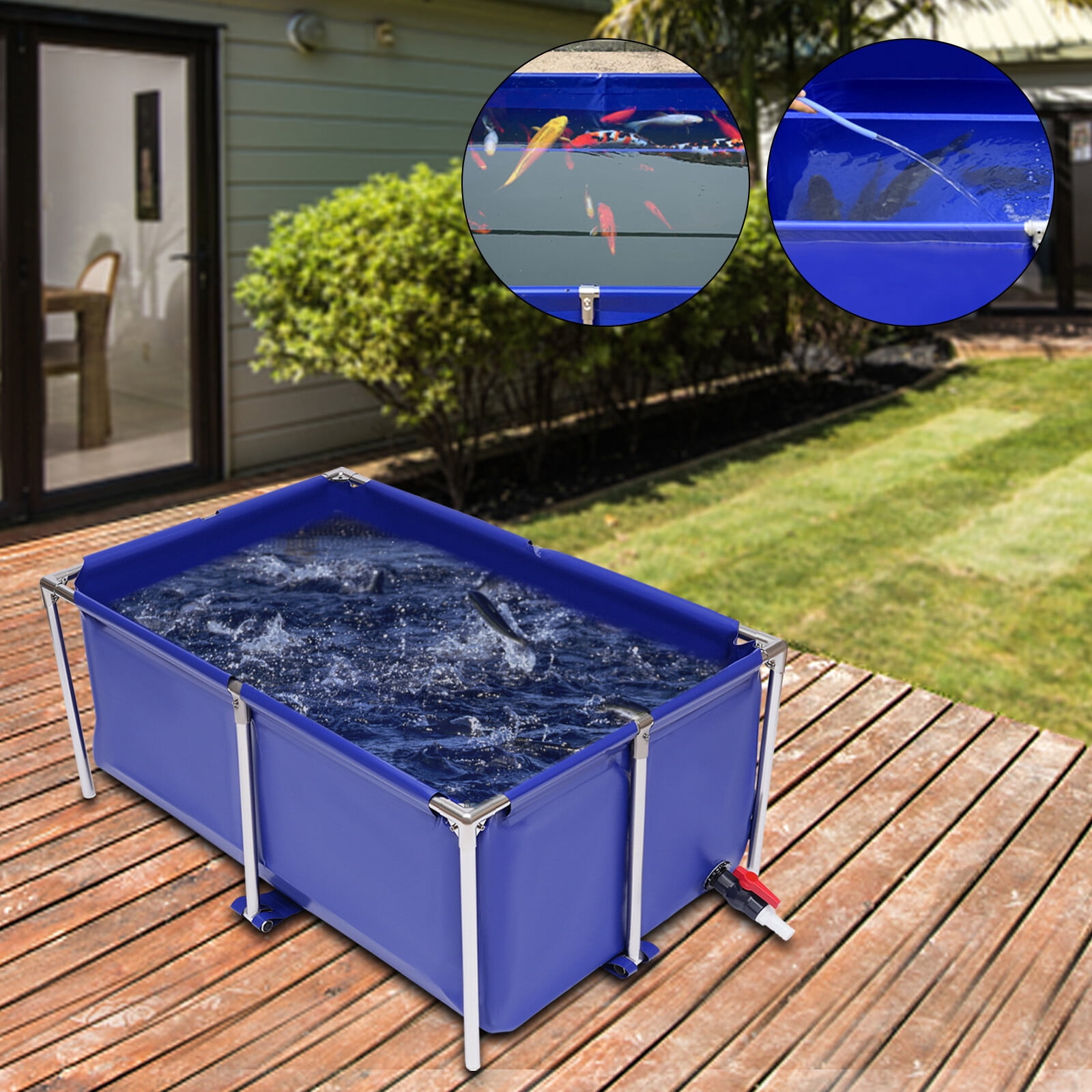 Modern Blue Aquarium Fish Water Tank Ornamental Swimming Pool Koi ...