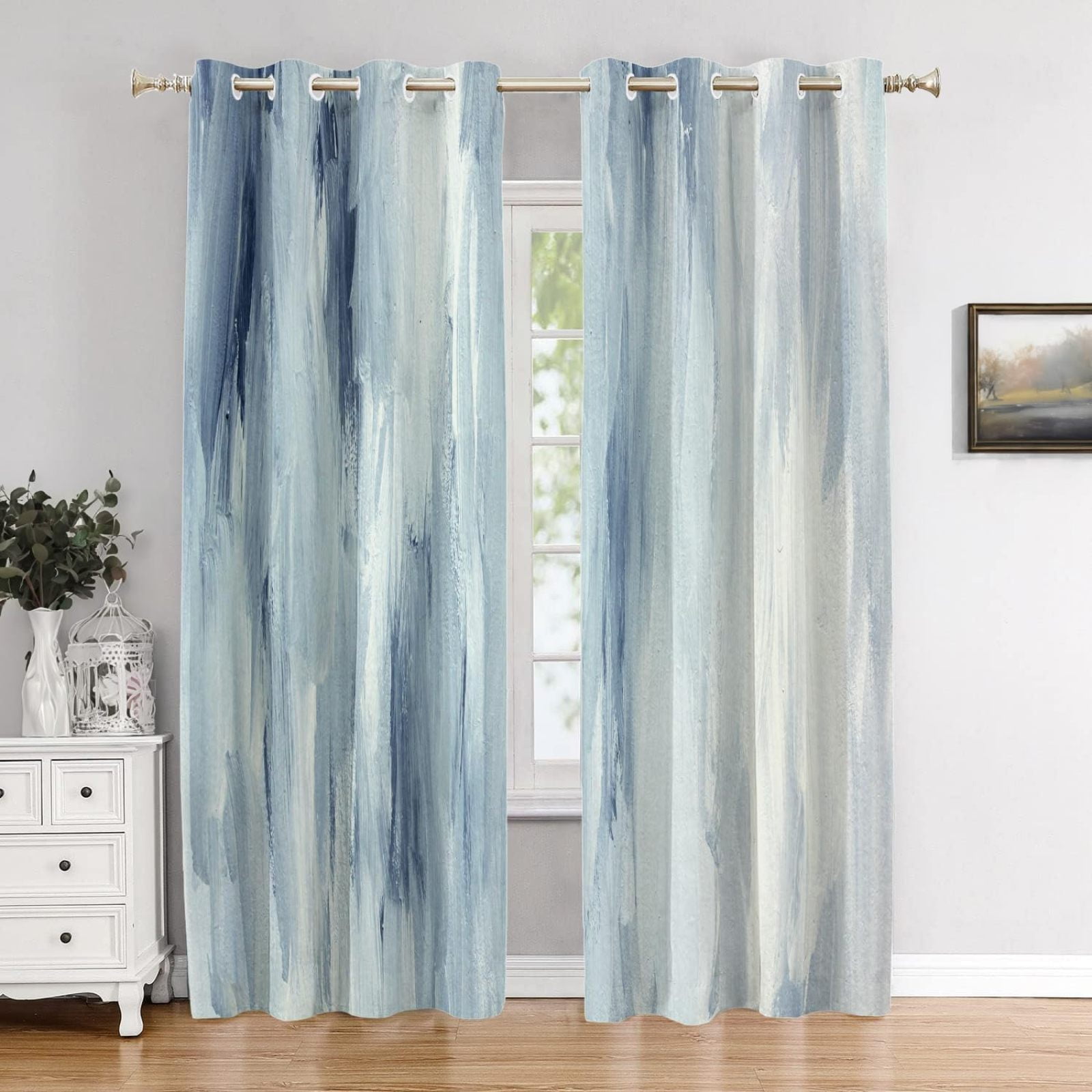 Modern Blue Bedroom Curtains, Contemporary Calming Minimalist Abstract ...