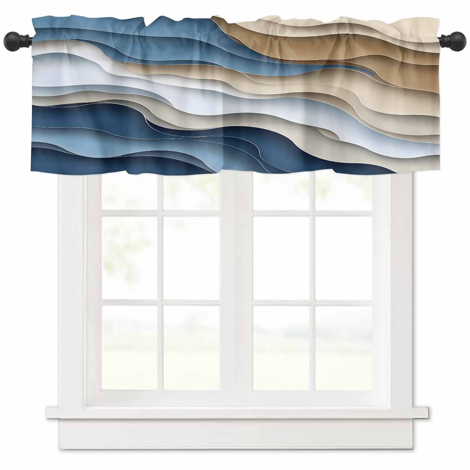 Modern Blue Brown Valances for Windows Farmhouse Kitchen Curtains ...