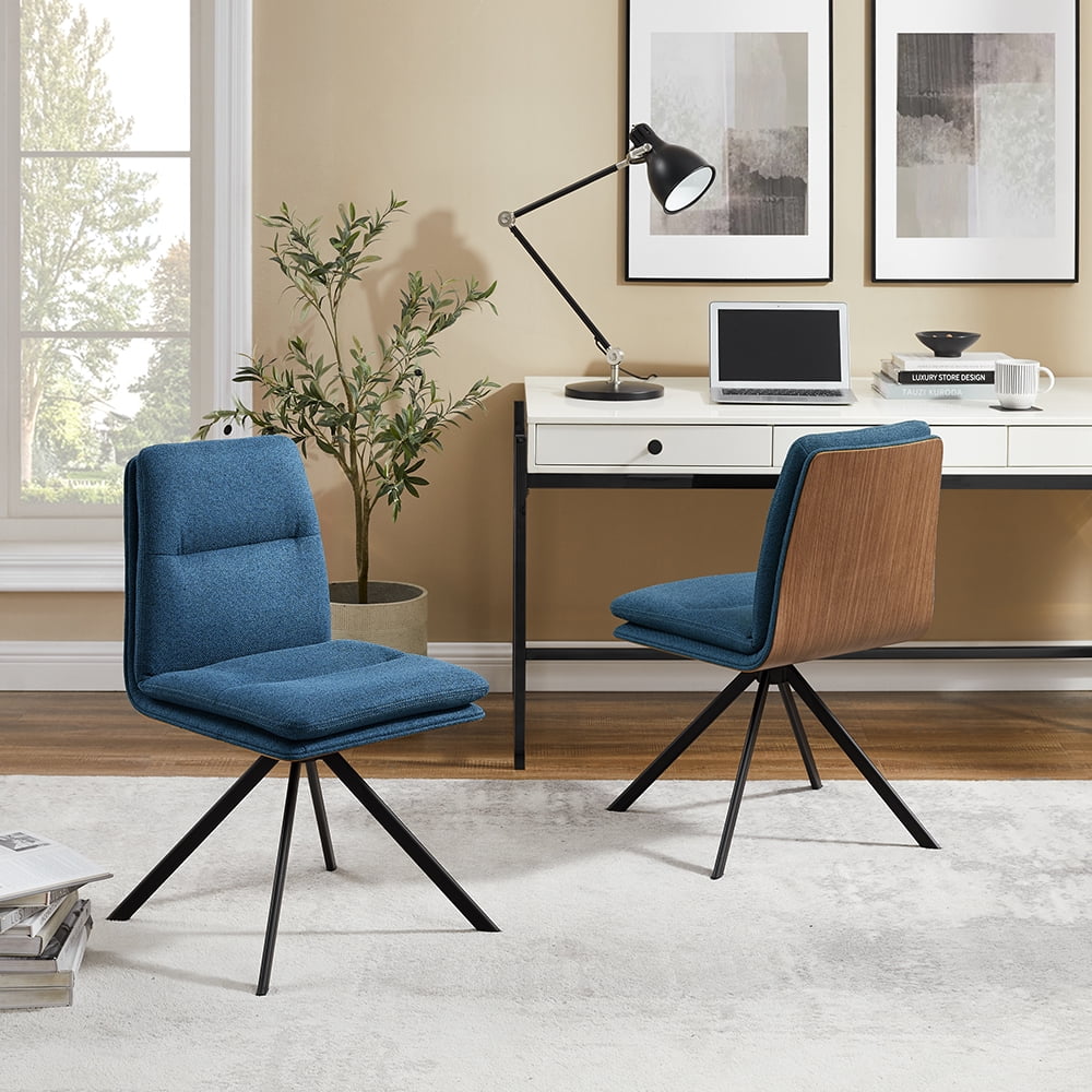 Modern Blue Fabric Swivel Desk Chairs with Metal Legs in Home Office ...