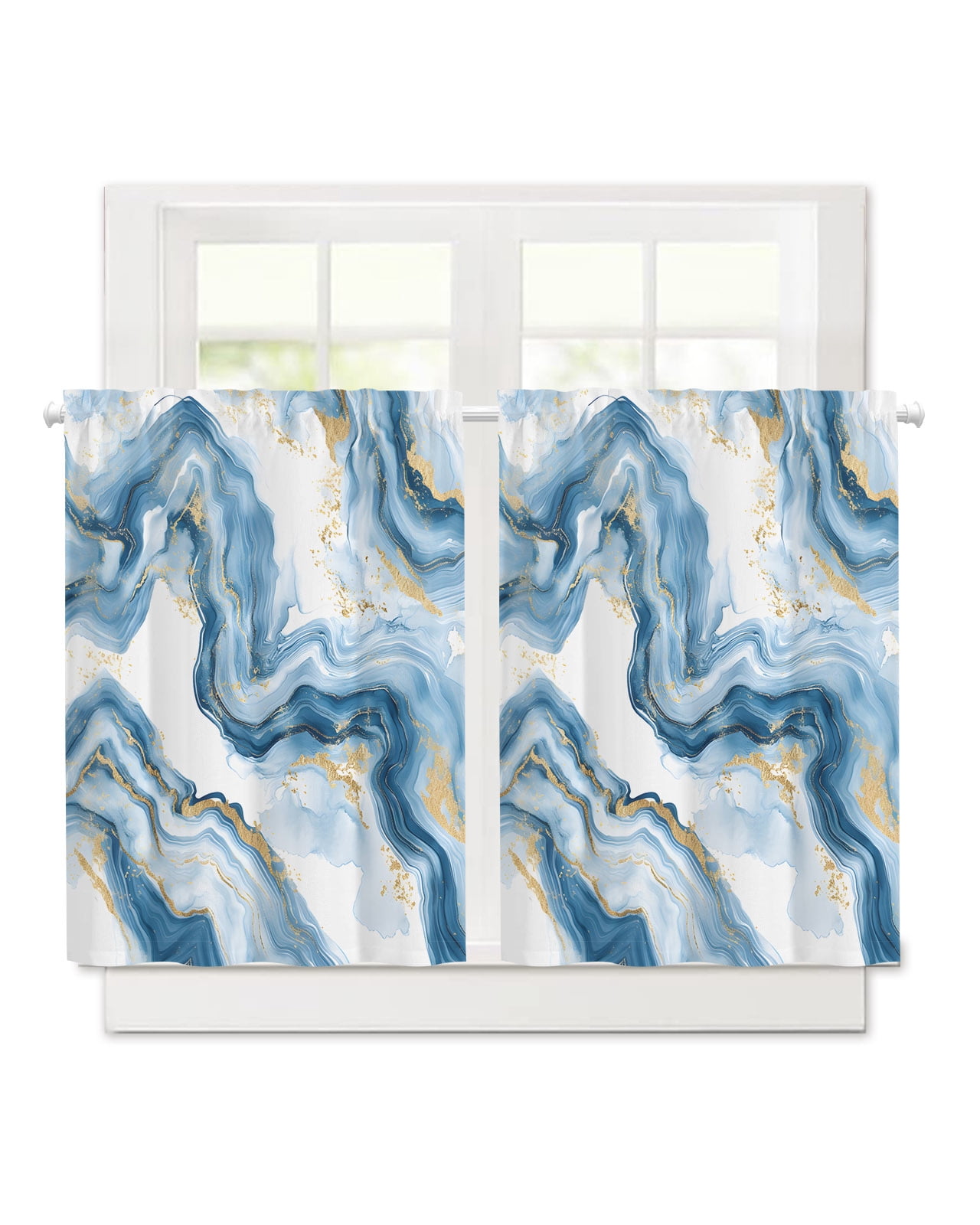 Modern Blue Gold Marble Stone Short Blackout Curtains 36 Inch Long ...