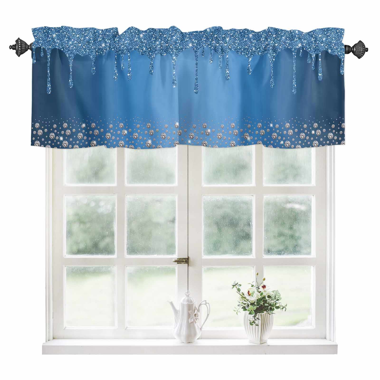 Modern Blue Kitchen Valances for Windows 42x18 Inch Kitchen Curtains ...