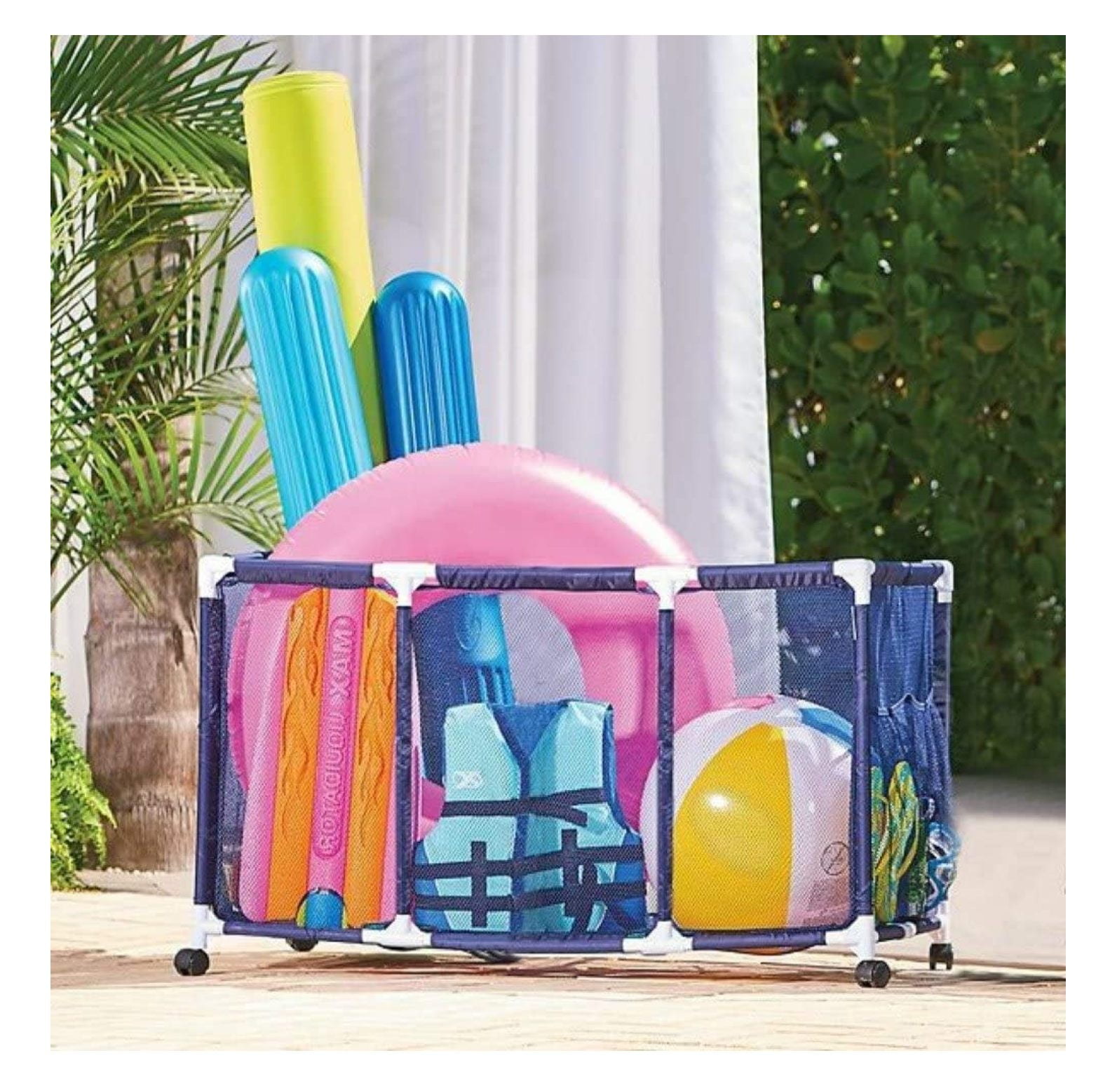 Modern Blue Rolling Pool Toy Storage Cart Bin - 42 Inch L x 24 Inch D x ...