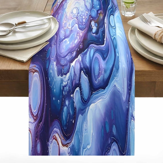 Modern Blue Table Runner 13x108 inch Abstract Art Moire Contemporary ...