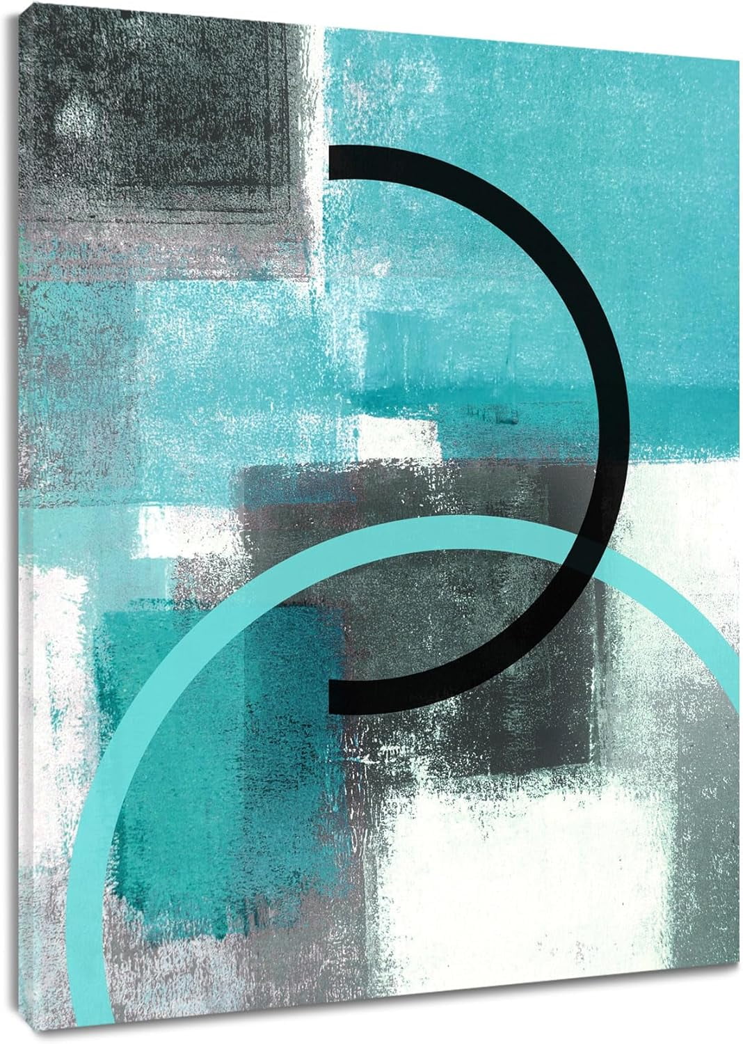 Modern Blue Wall Art for Bathroom Abstract Geometric Pattern Grey and ...