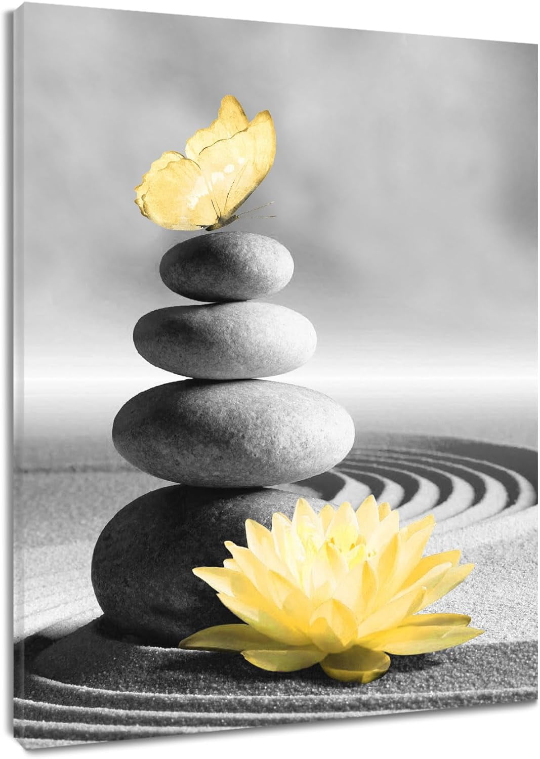 Modern Blue Wall Art for Bathroom Butterfly Water Lily Flower and Pebble on Gray Abstract Canvas ...