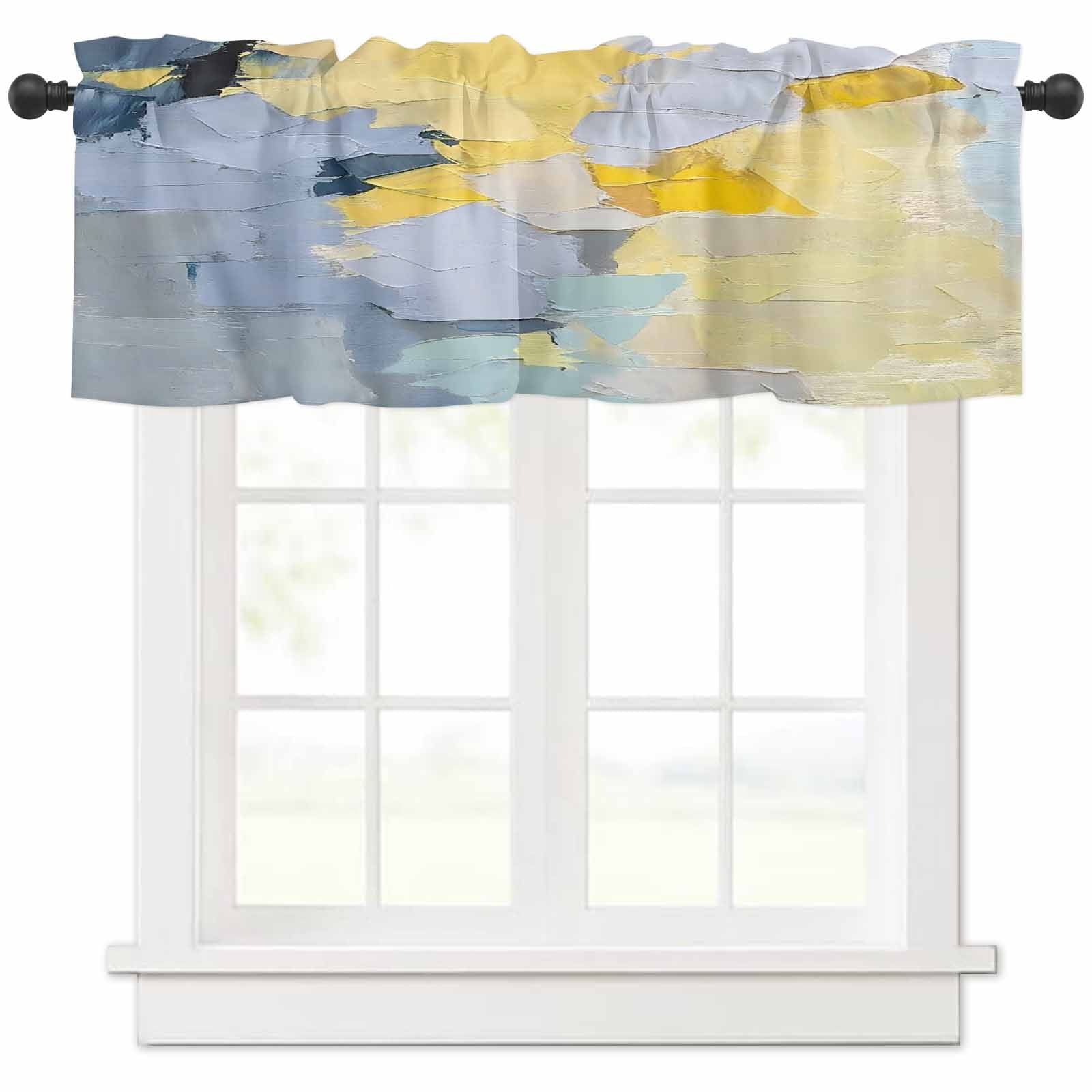 Modern Blue Yellow Valances for Windows Farmhouse Kitchen Curtains ...
