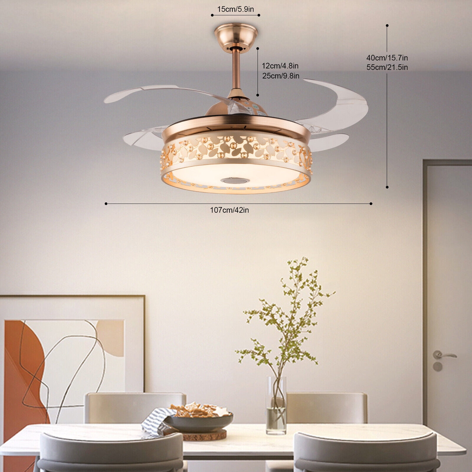 Modern Bluetooth Ceiling Fan Light Music Player Chandelier 3-Speed ...