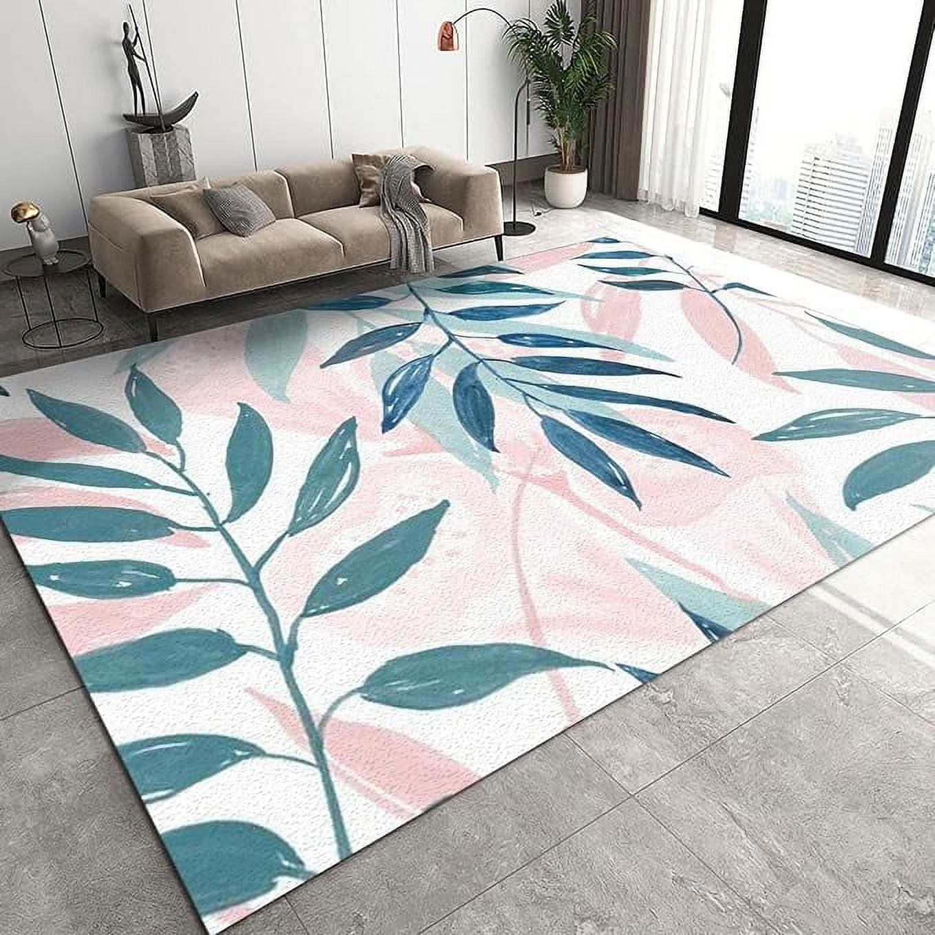 Modern Bohemian Jungle Leaves Living Room Rug, Simple Premium Kids Rugs ...