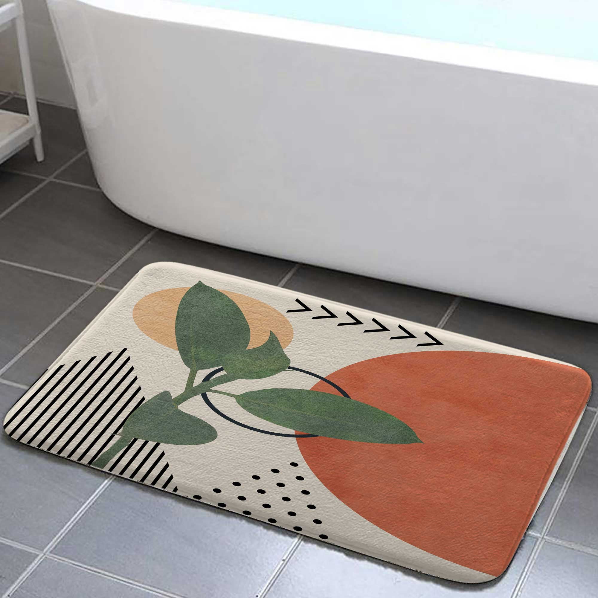 Modern Boho Bathroom Mat, Cute Abstract Contemporary Art Terracotta ...