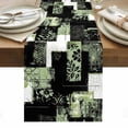 Modern Boho Cotton Linen Table Runner Flowers Geometric Texture Green ...
