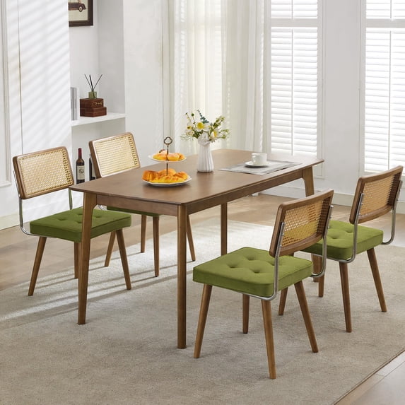Modern Boho Dining Chairs Set of 6 – Natural Rattan Back, Soft ...