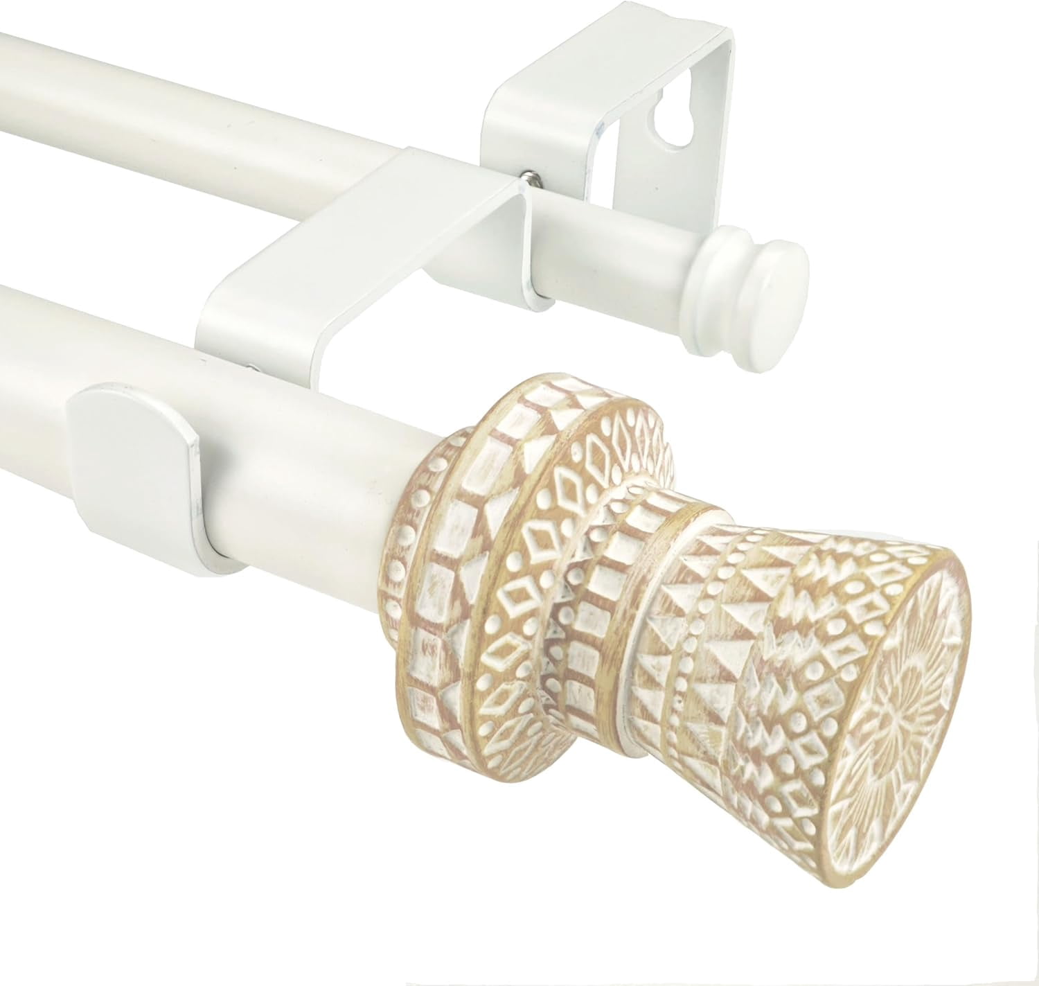 Modern Boho Style Single Curtain Rod Set with Round Carved Finial, 72 ...
