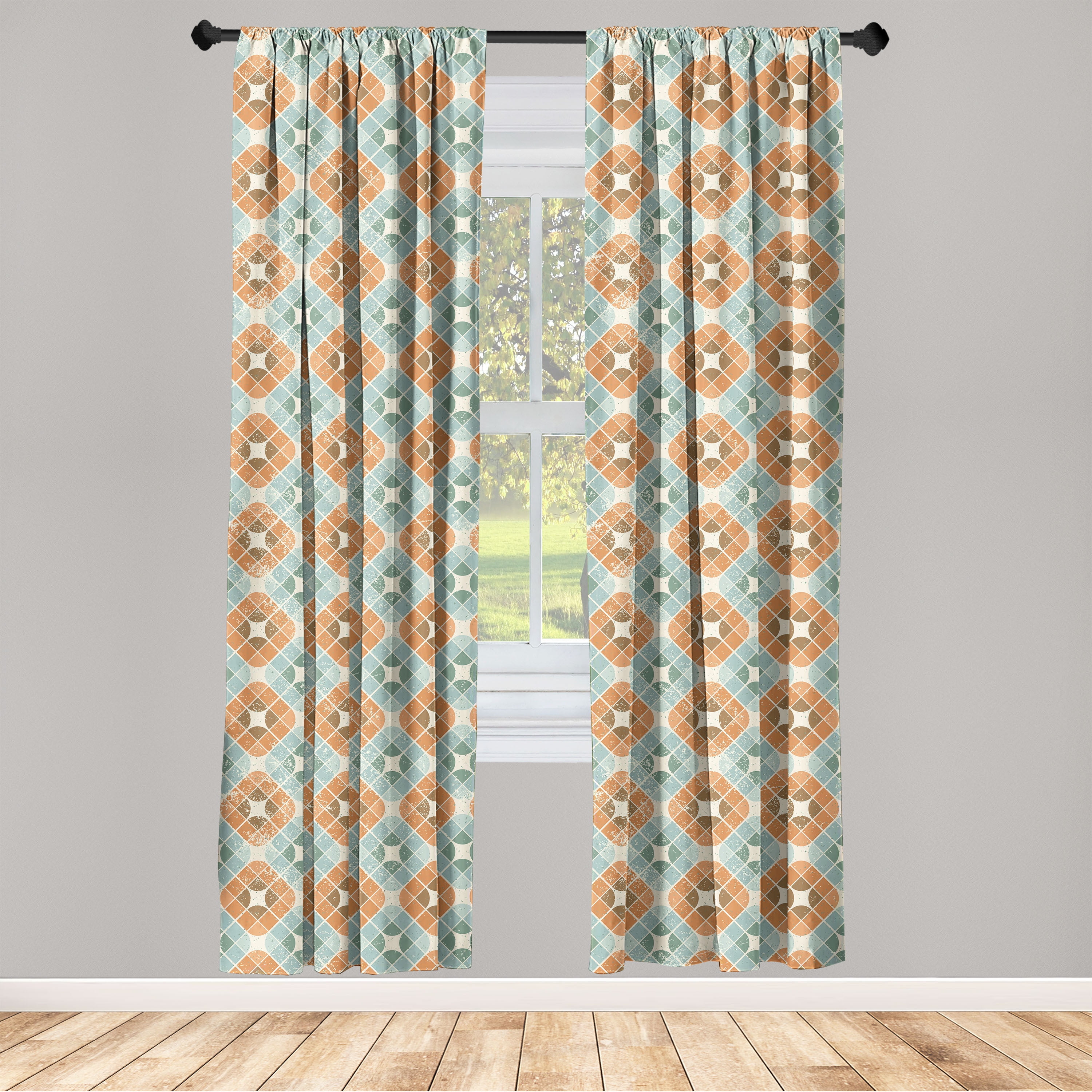 Modern Boho Window Curtains, Neutral Colors Geometric Flower Inspired Mid Century Modern Themed ...