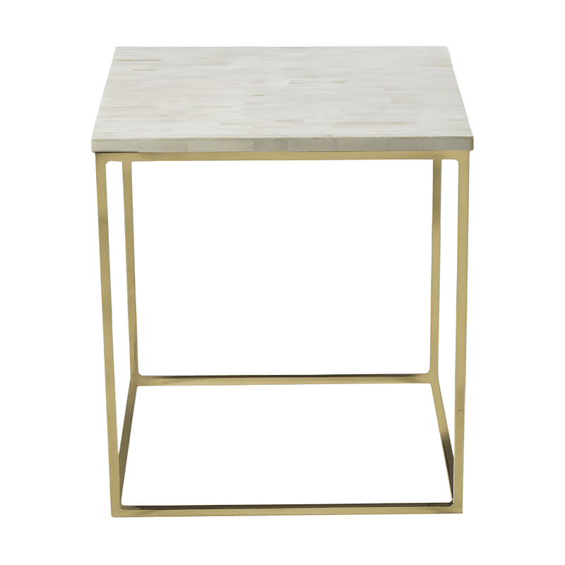 Modern Bone Inlay Side Table – Square Top with Thin Metal Frame ...