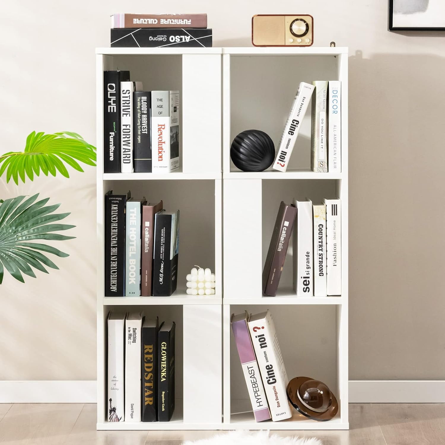 Modern Bookcase Set of 2, White Bookshelf with Cubical Storage Shelves ...