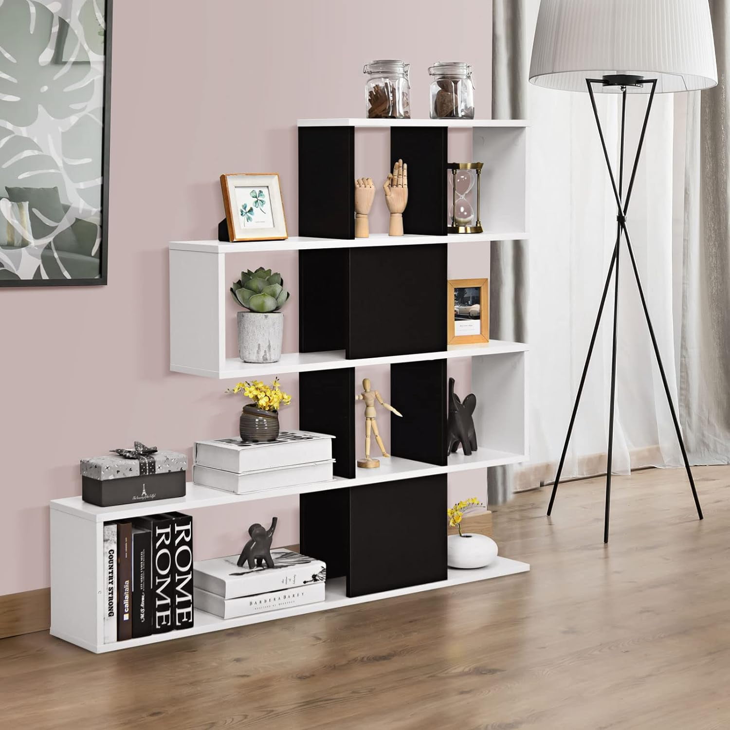 Modern Bookshelf, Step Bookcase with Open Shelves, Cube Storage Shelf ...