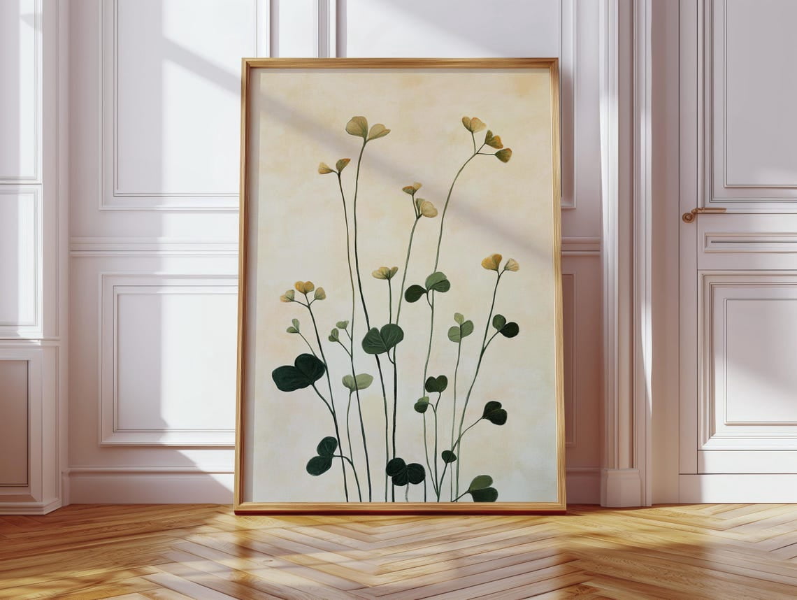 Modern Botanical Clover Wall Art, Minimalist Nature Print With Neutral ...