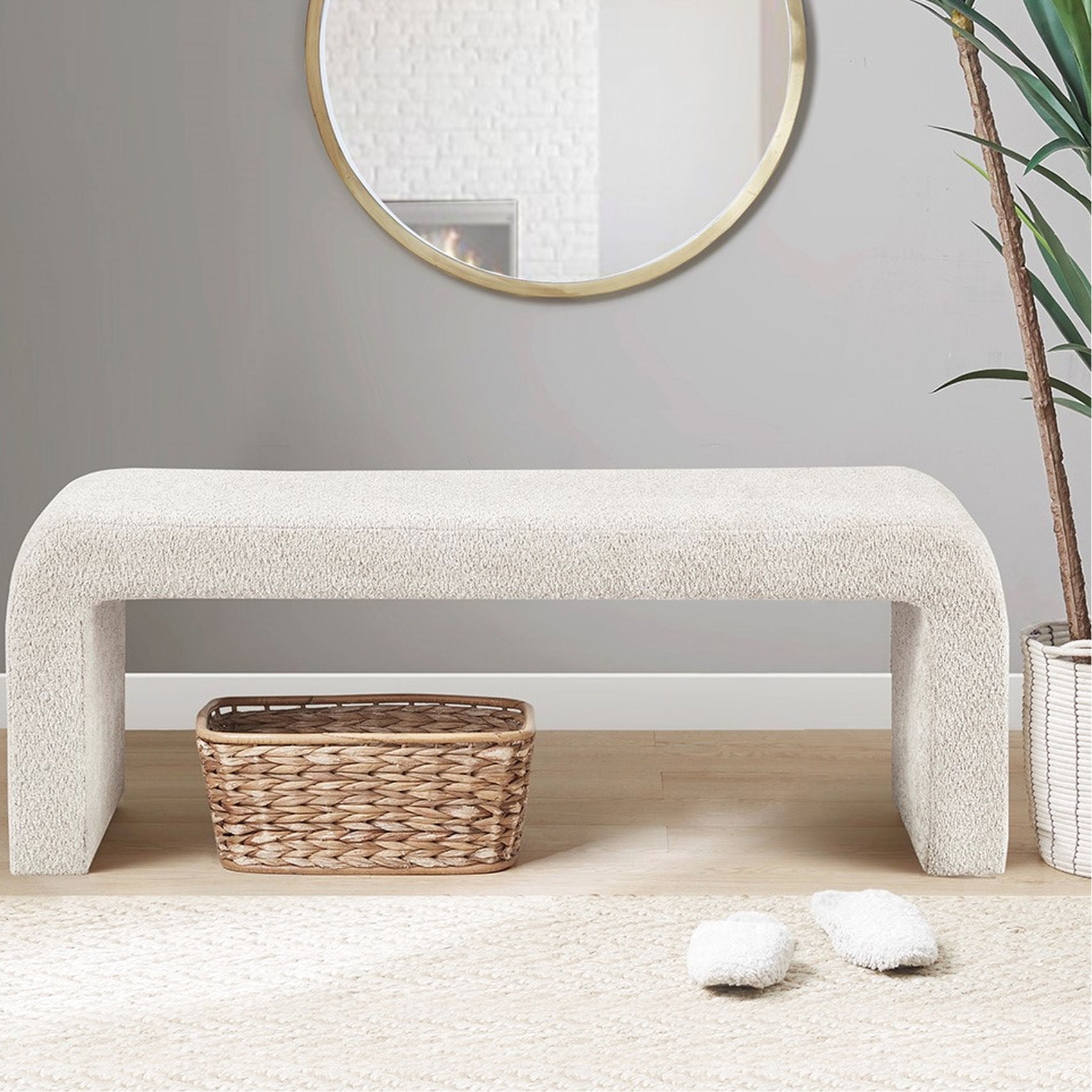 Modern Boucle Bench with Rounded Edges - Bedroom and Entryway Decor ...