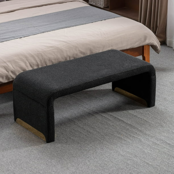 Loveseat Ottoman Footstool Shoe Bench with Gold Metal Legs Black