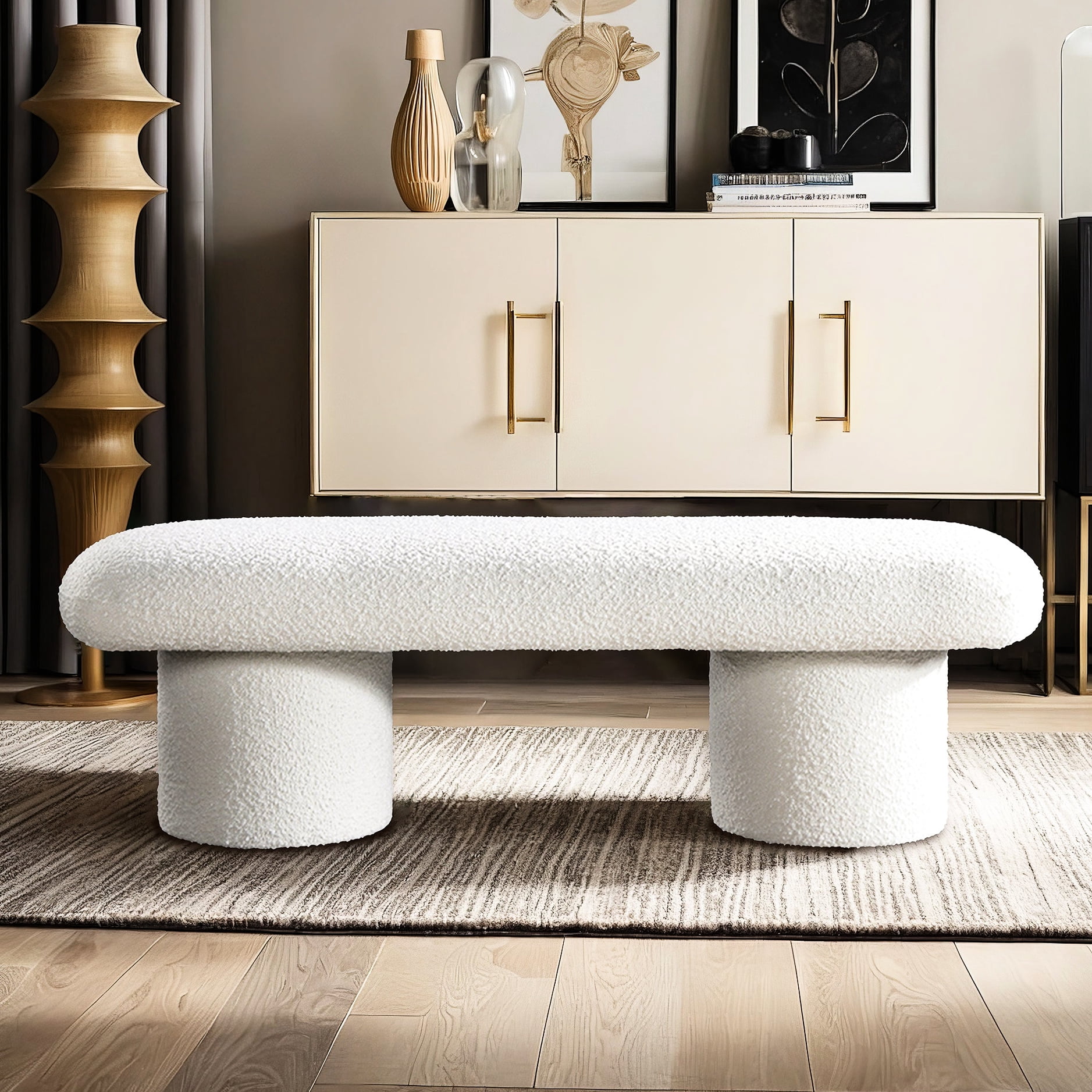 Modern Boucle Shoe Bench - Keeps Your Entryway Organized Fabric Support ...