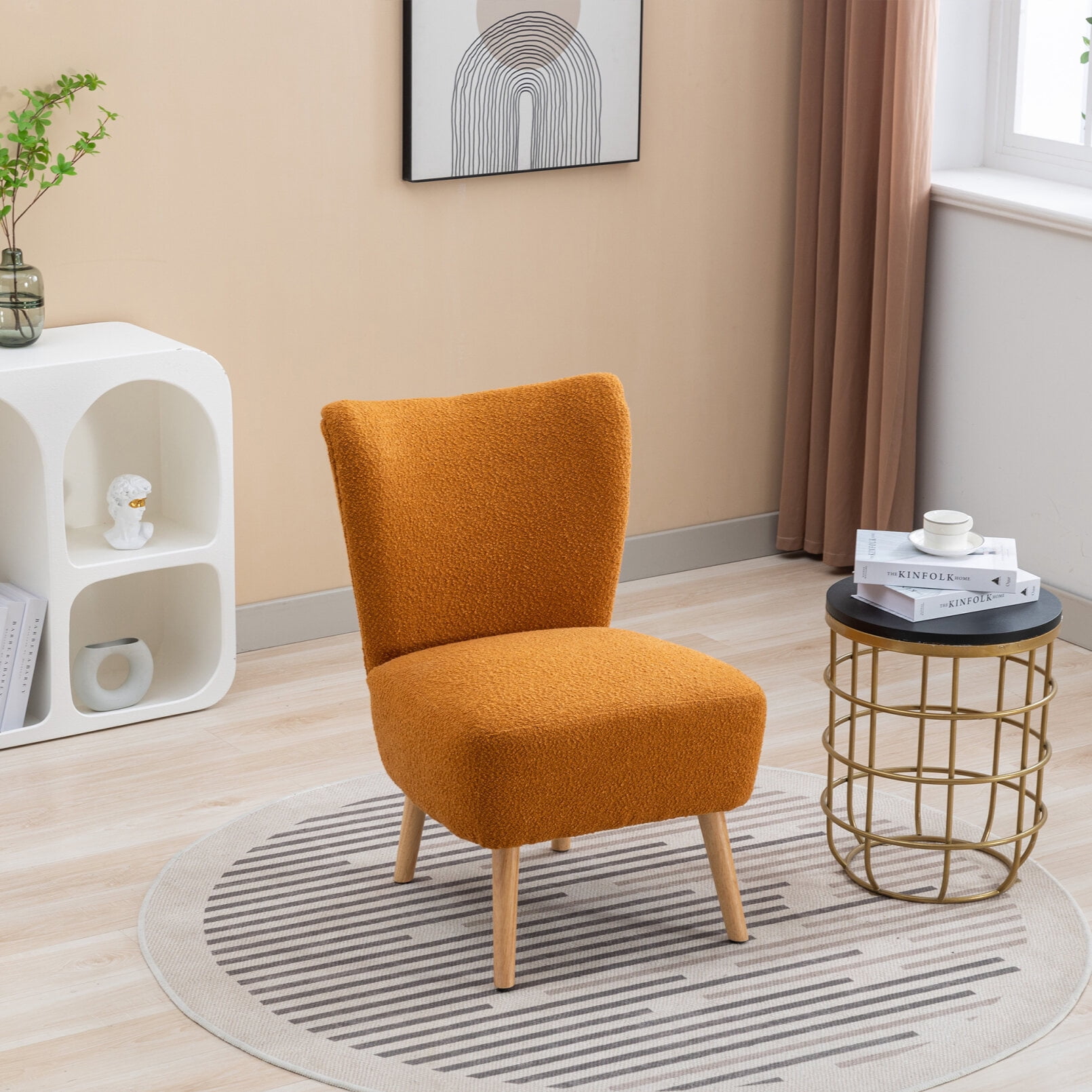 Modern Boucle Upholstered Armless Accent Chair, Slipper Chair, Cozy ...